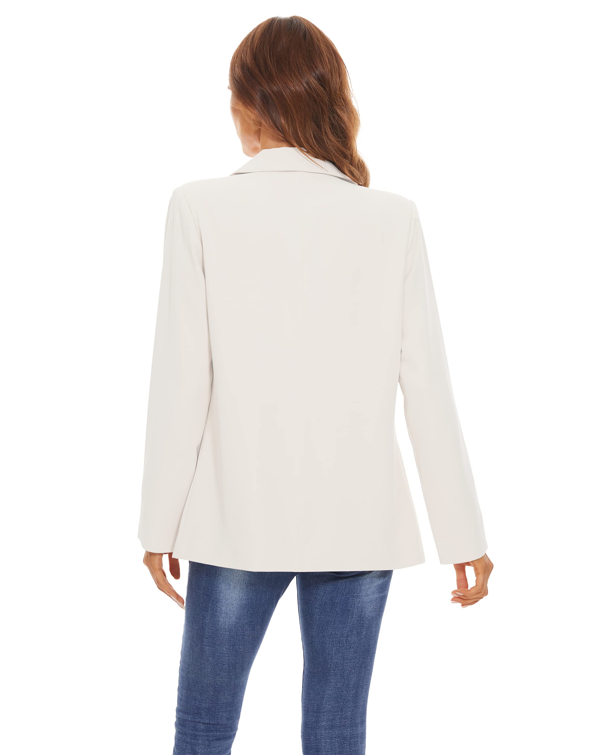 YAMANMAN Women's Casual Blazers Long Sleeve Open Front Lapel Collar Work Office Blazers Jacket with Pockets White