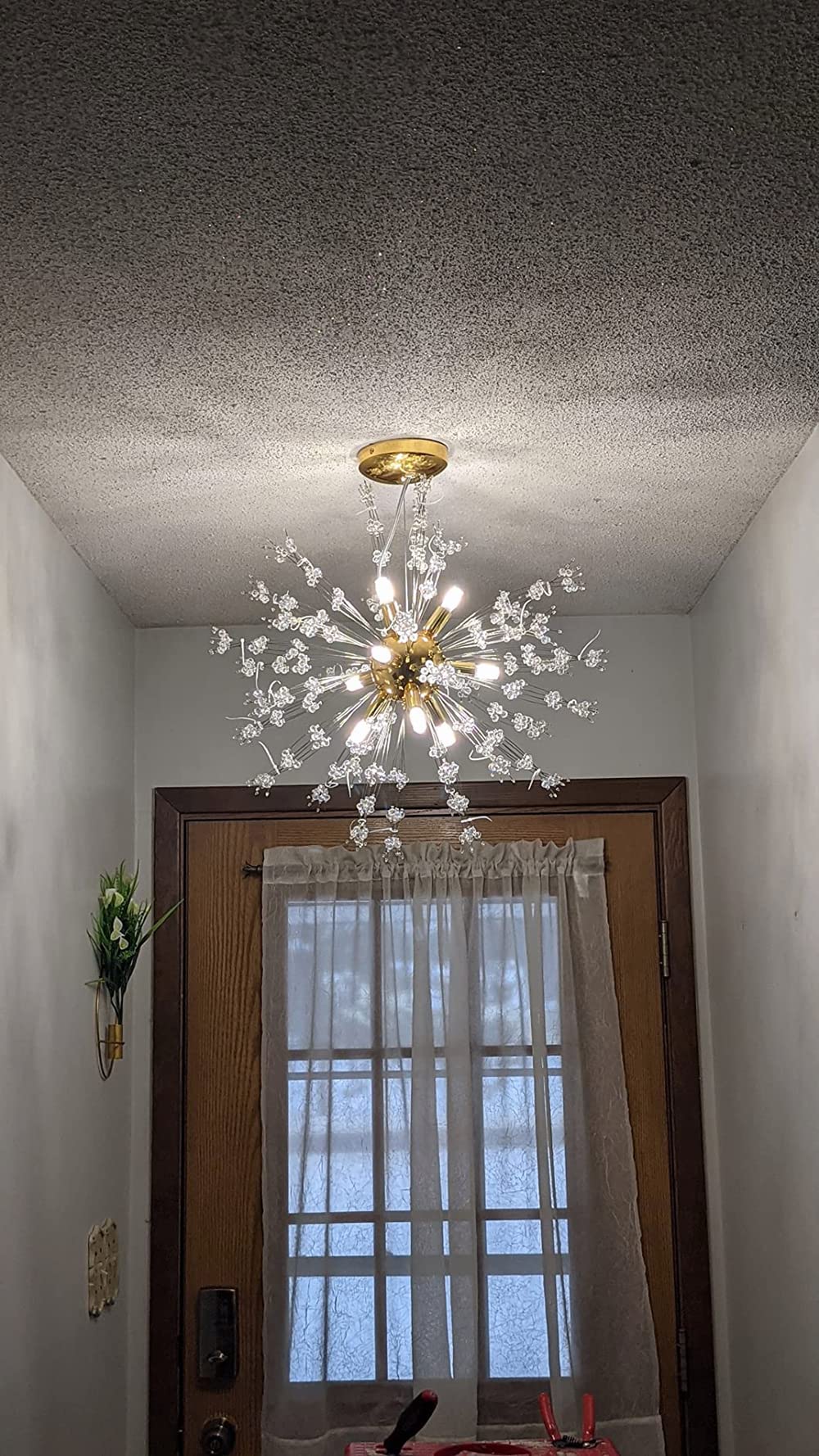 Yiisem Gold Crystal Chandeliers, 9-Light Modern Dandelion Firework Pendant Lighting, G9 Hanging Chandelier Light Fixtures for Dining Room Bedroom Hallway Kitchen Aisle