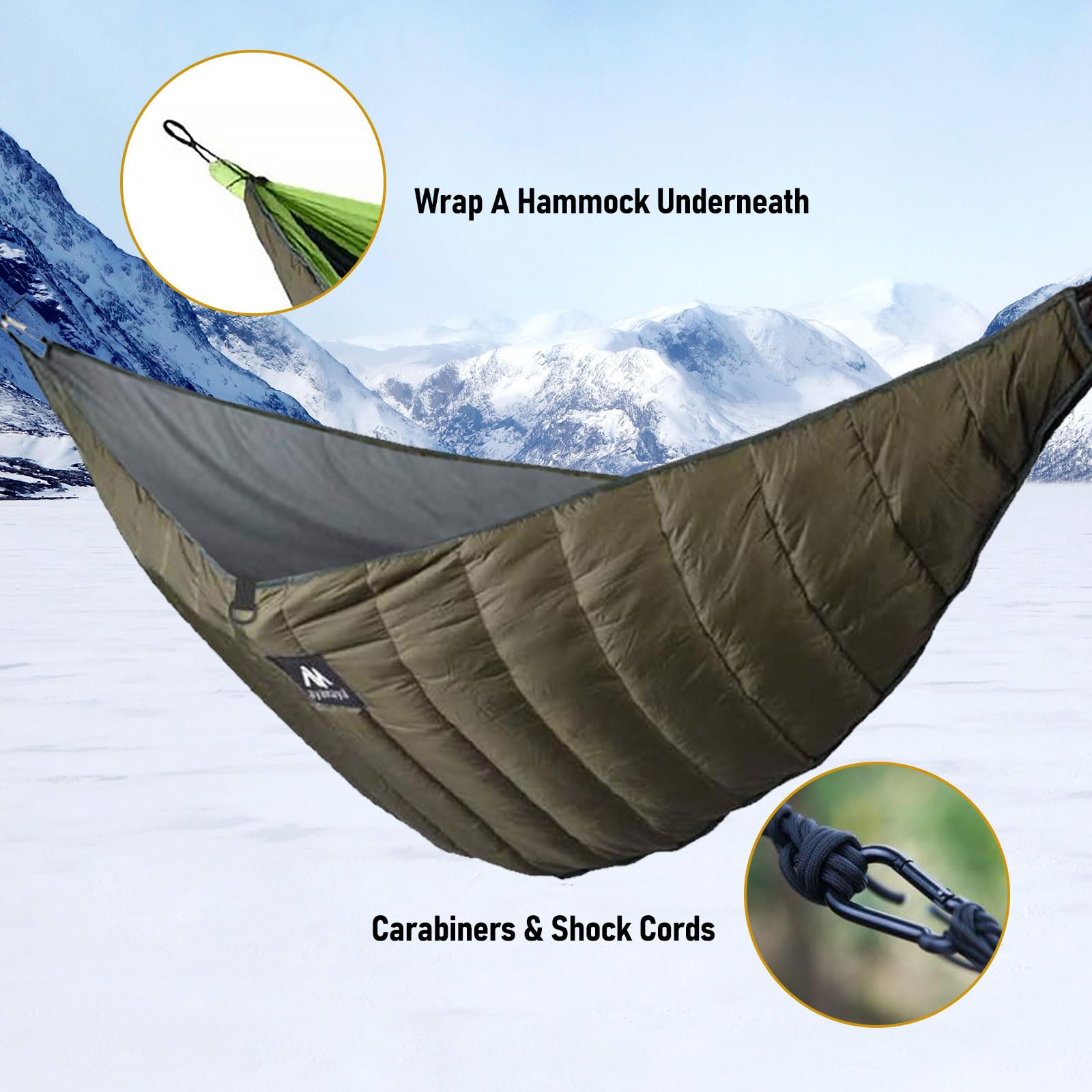 Ultralight Hammock Underquilt for Camping Backpacking, AYAMAYA 3 Season Under Quilt UQ for Single Person Hammock Warm Under Blanket Sleeping Bag Bottom Insulation - Hammock Camping Essential Gears