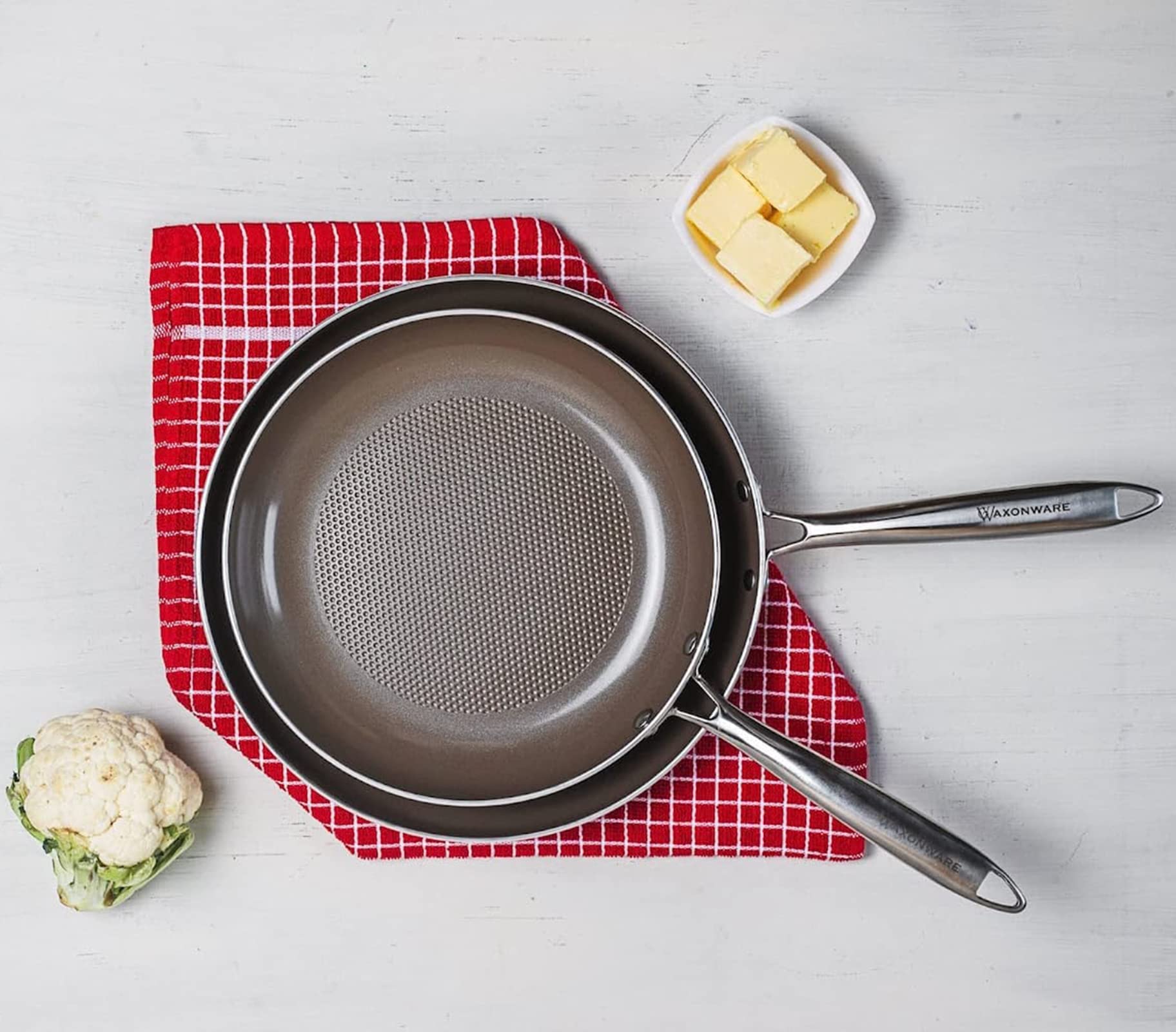 WaxonWare Hive Nonstick Healthy Ceramic, Frying Pan/Skillet Set - 8.5 in and 12 in - Induction Compatible - Oven Safe