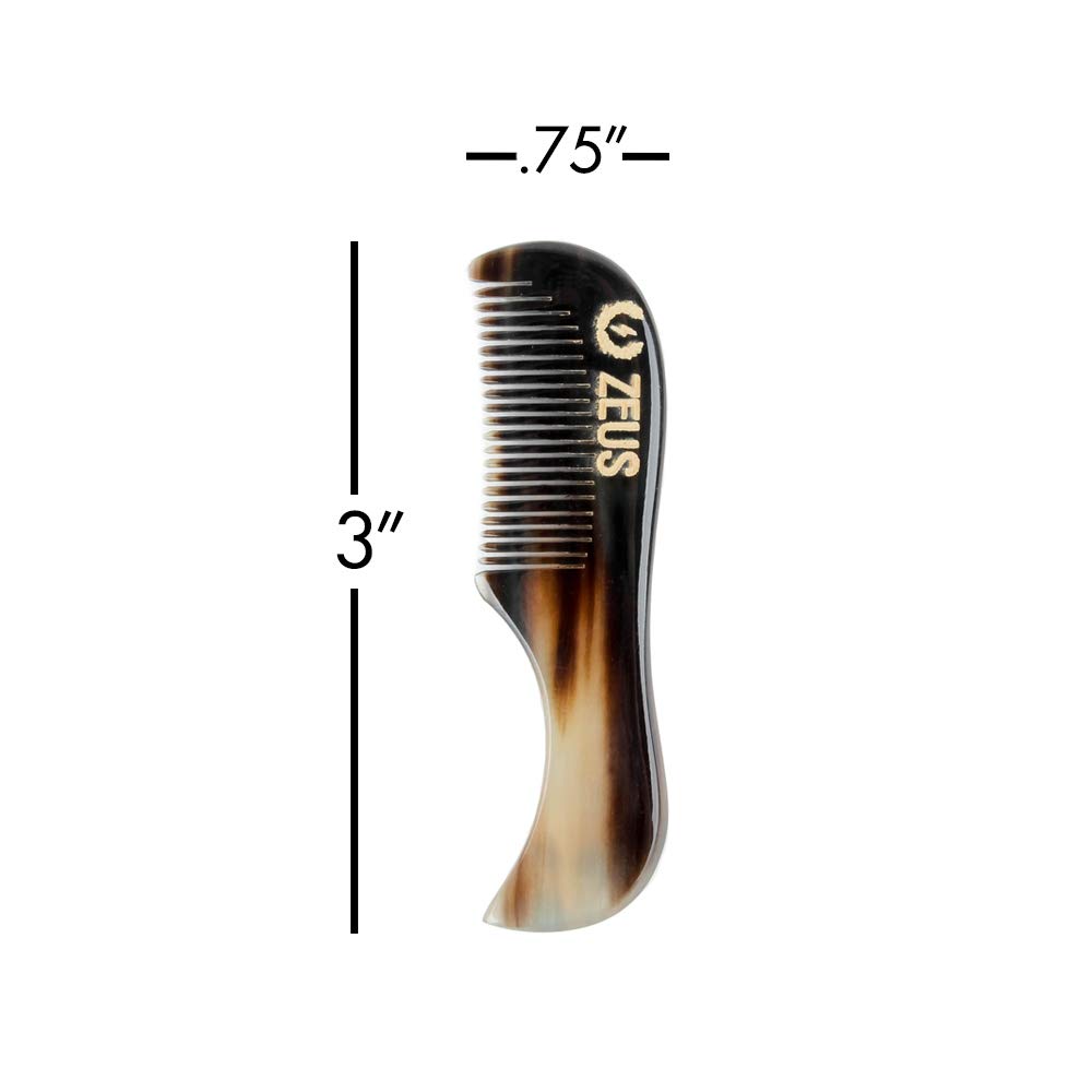 ZEUS Handmade Anti-Static Natural Horn Comb Set for Mustache, Beard, and Hair - Best 3 Piece Set - Medium and Fine Teeth