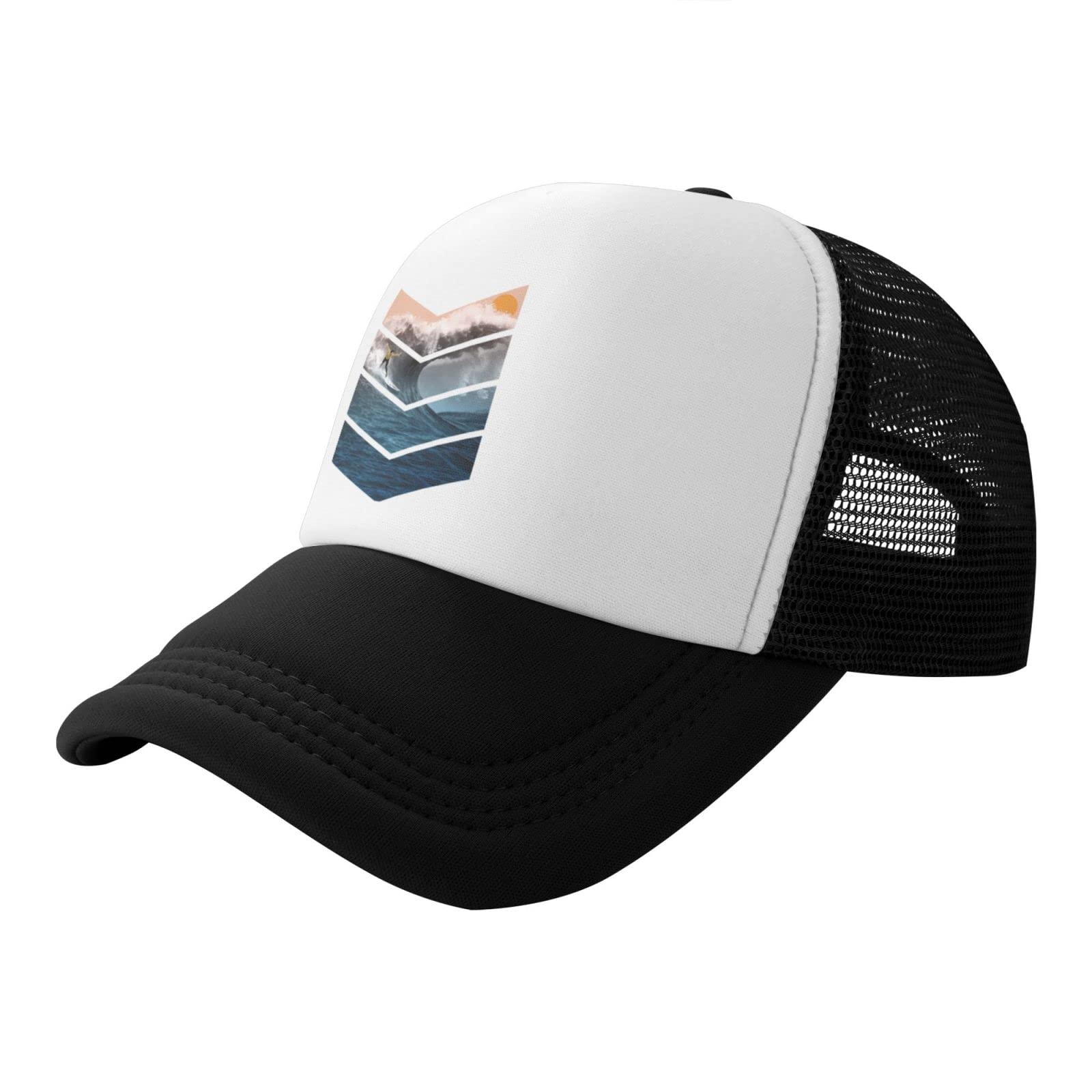 Waldeal Mens Sunrise Surfer Trucker Cap Adjustable Mesh Snapback Baseball Hat for Dad Black