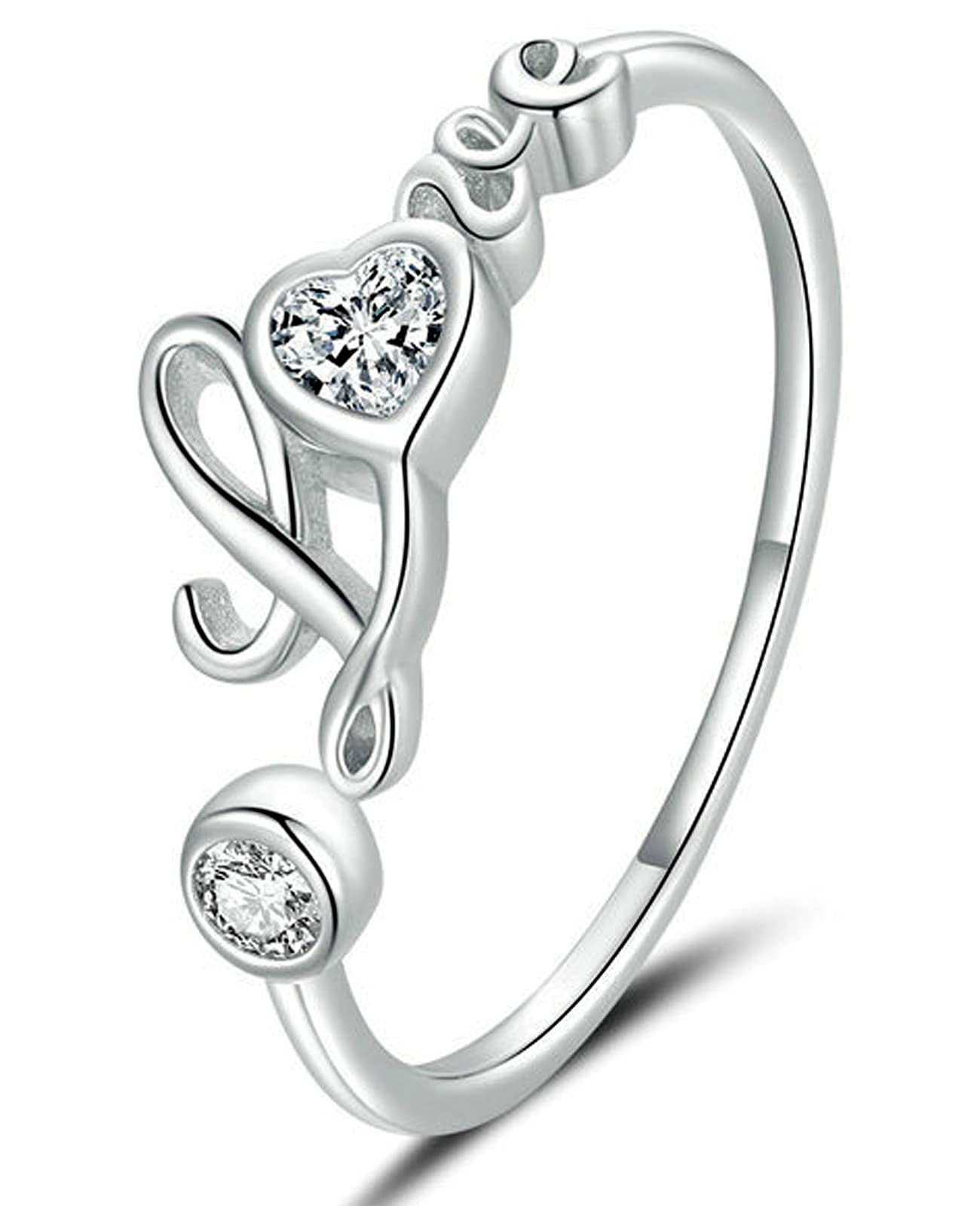 XOYOYZU 925 Sterling Silver Boat Anchor Blue Cubic Zircon CZ Ring Expandable Open Rings Adjustable Women Jewelry (Love ring)