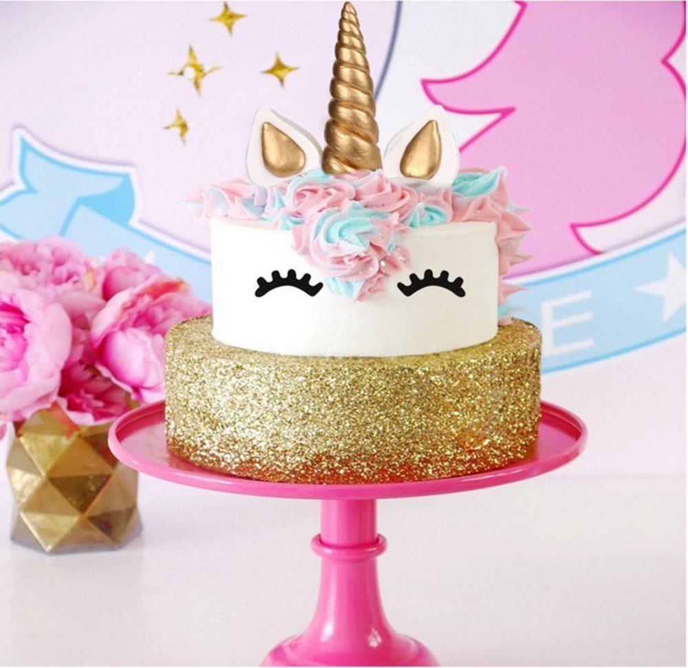 Yashell Topper, Reusable Gold Horn,Ears and Eyelashes Cake Value Set for Unicorn Party Decoration for Baby Shower,Weddin