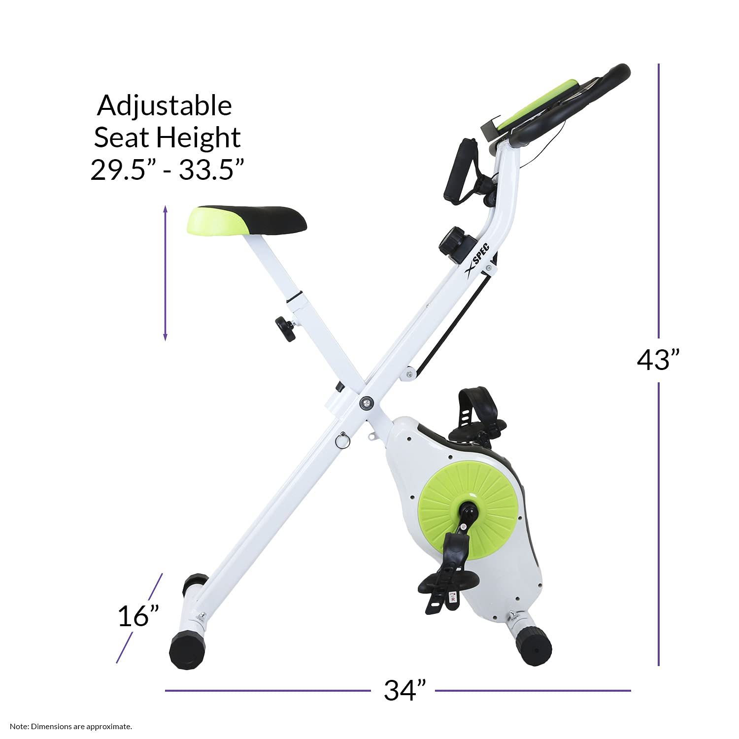 Xspec Indoor Foldable Stationary Upright Exercise Cardio Workout Cycling Bike with 16 Level Resistance & Arm Resistance Bands, Lime