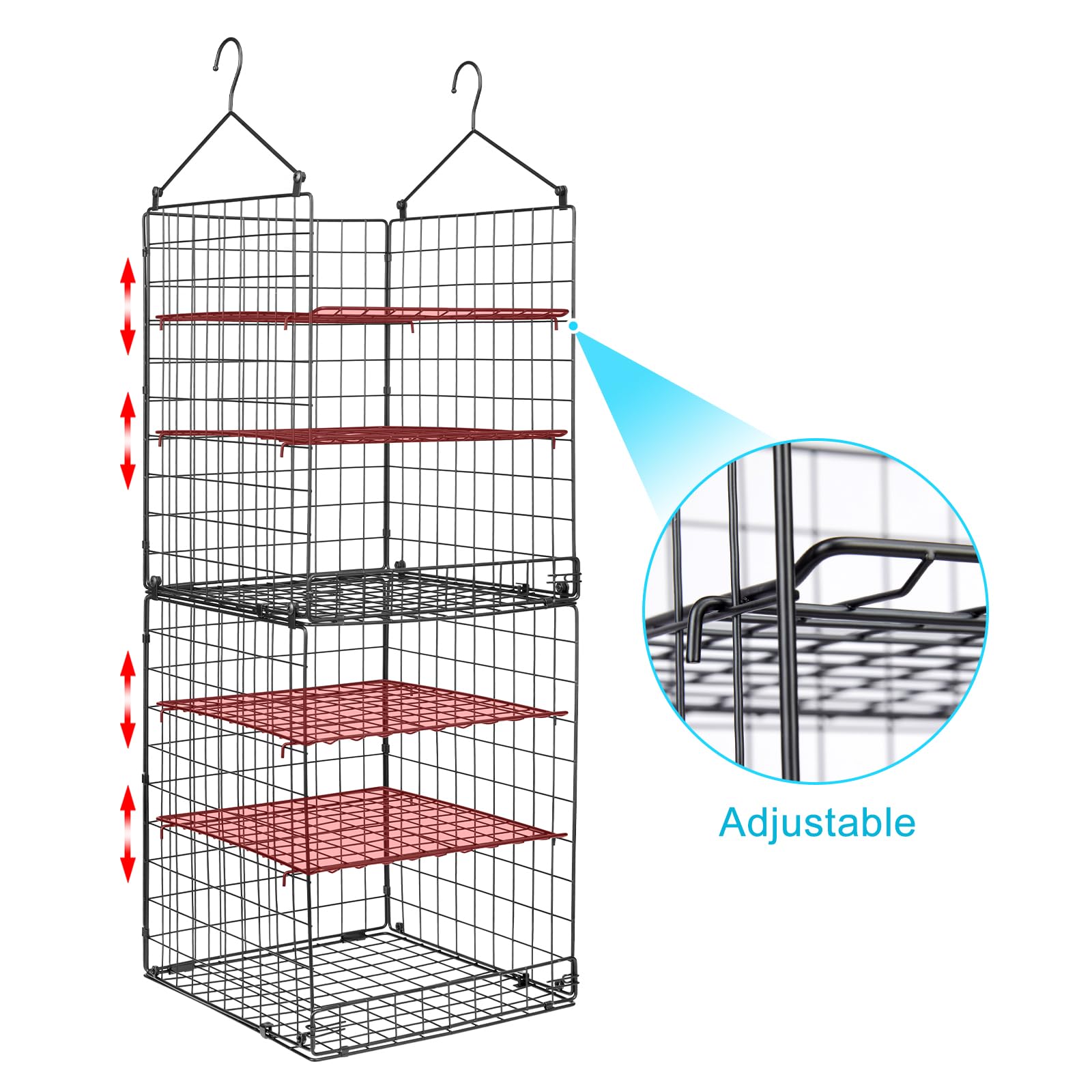 Yuyetuyo 6 Tier Hanging Closet Organizer Foldable Hanging Clothes Shelves with Adjustable Dividers, Closet Shelf Organizer for Clothing Sweaters Socks Dolls Handbags, Separable, Black