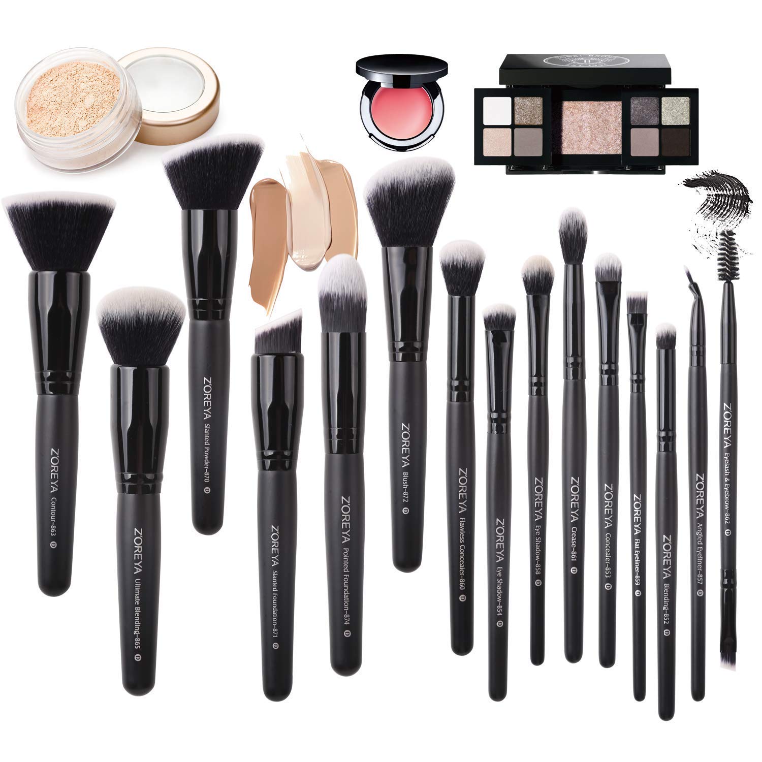 ZOREYA Makeup Brushes 15Pcs Makeup Brush Set Premium Synthetic Powder Foundation Contour Blush Concealer Eye Shadow Blending Liner Make Up Brush Kit