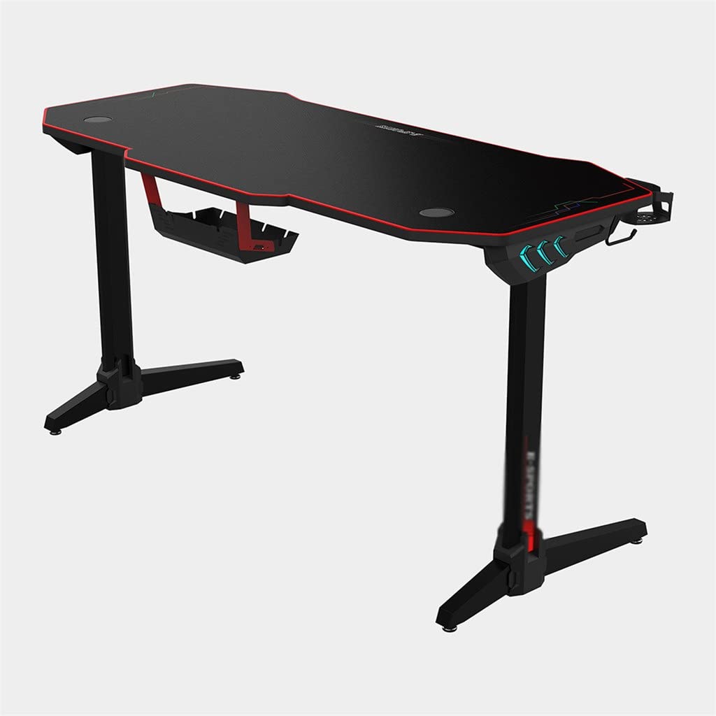 WFHTU 55 Inch Computer Laptop Desk Ergonomic Gaming Desk E-Sports Computer Table PC Workstation with Mouse Pad Gamer Tables RGB Light