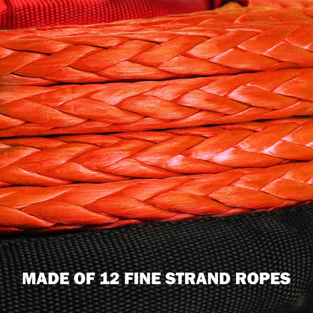 X-BULL SK75 3/8" x 100ft Dyneema Synthetic Winch Rope with Hook Car Tow Recovery Cable(23,809 Lbs,Orange)