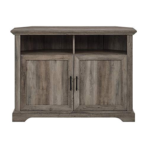 Walker Edison Laredo Modern Farmhouse Double Grooved Door Corner TV Stand for TVs up to 50 Inches, 44 Inch, Grey