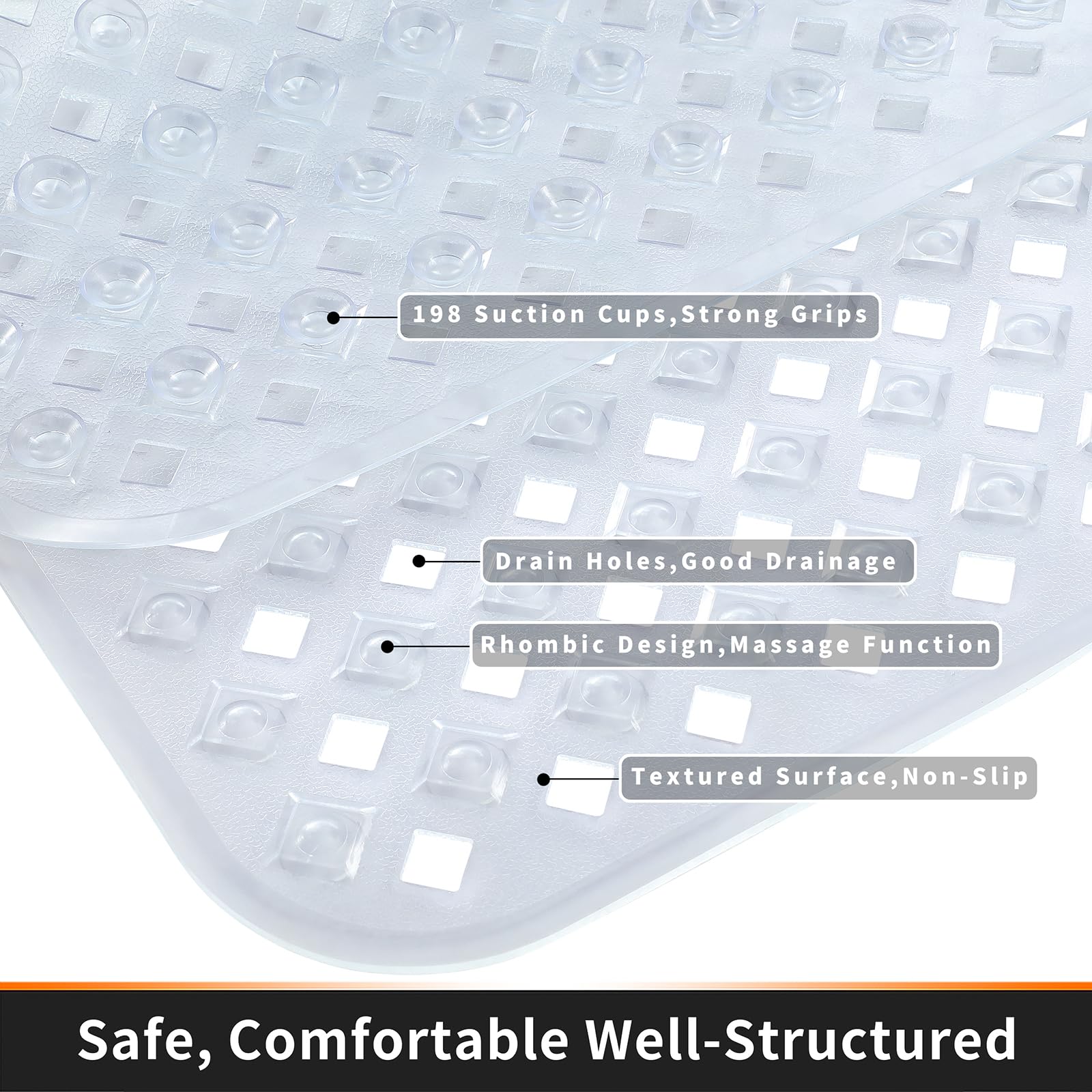 Yimobra Original Bath Tub and Shower Mat 27.5 X 15.5 Inches, Non-Slip with Drain Holes, Suction Cups, Machine Washable, Phthalate Free, No Latex, No BPA, Clear
