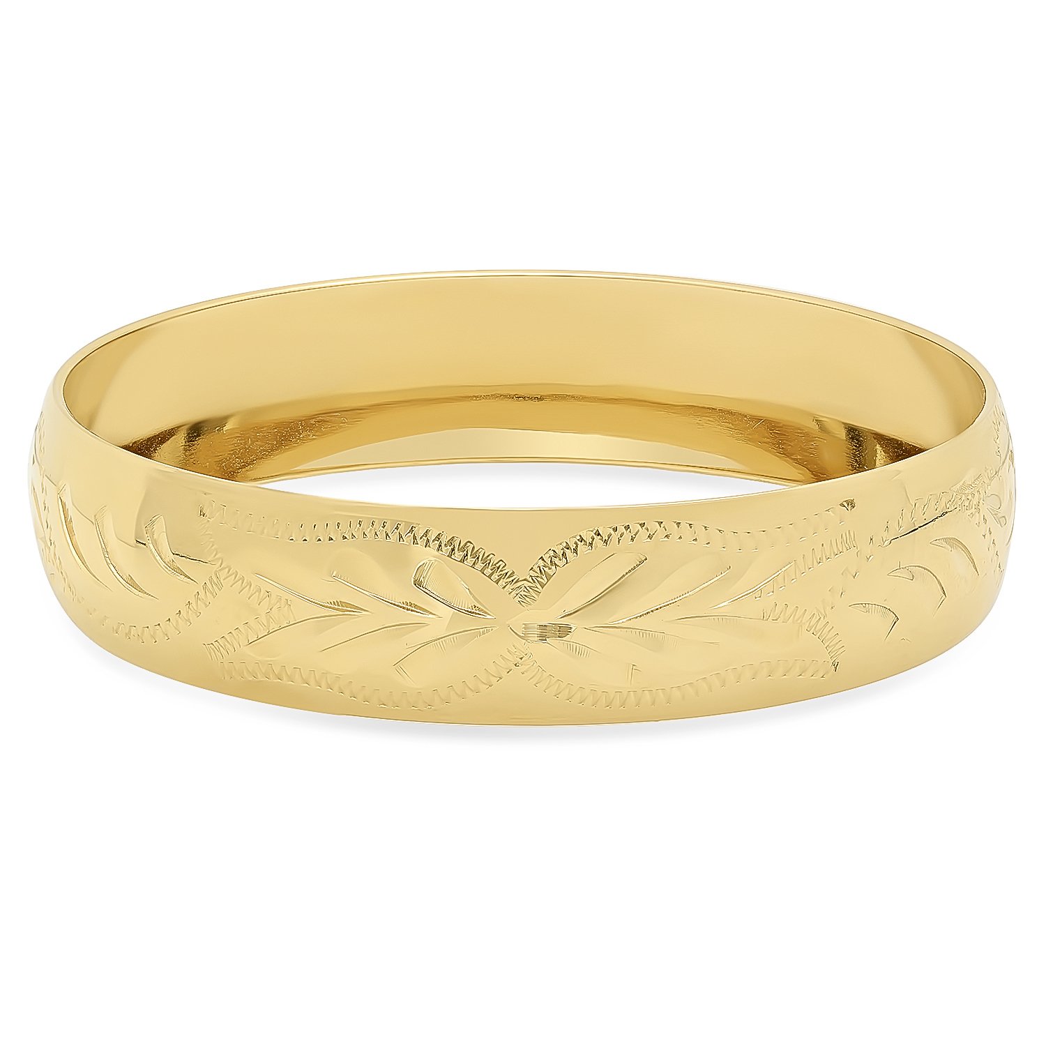 The Bling Factory 13.7mm Gold Plated Domed Bangle Bracelet with ZigZag Design, Circumference: 7.25" (Small)