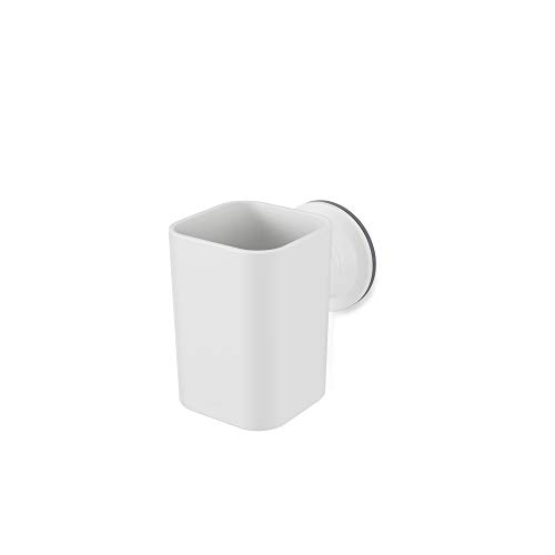 Umbra Flex Sure-Lock Toothbrush Holder, Bathroom Storage Tumbler, Cup for Toothpaste, Combs and Makeup Brushes - Attaches to Glass Panes, Mirrors and Tiles with SureLock Technology, No Drilling, White