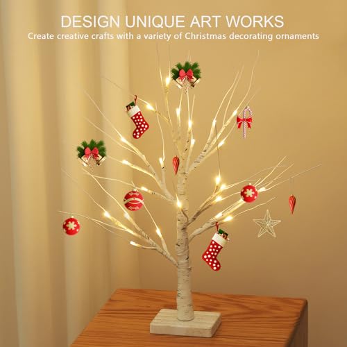 YEAHOME 2FT/24β Birch Tree Light with 24LT Warm White LEDs Battery Powered Timer for Christmas Decorations Indoor, Money Trees for Winter Wedding Desk Table Top Mantel Home Easter Decor