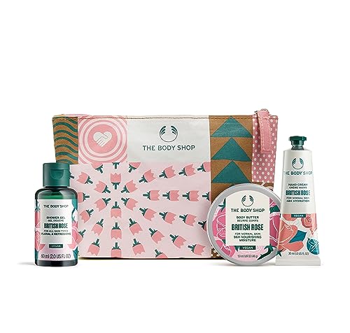 The Body Shop Bloom & Glow British Rose Mini Body Care Holiday Gift Set, Vegan, 3-Piece Set