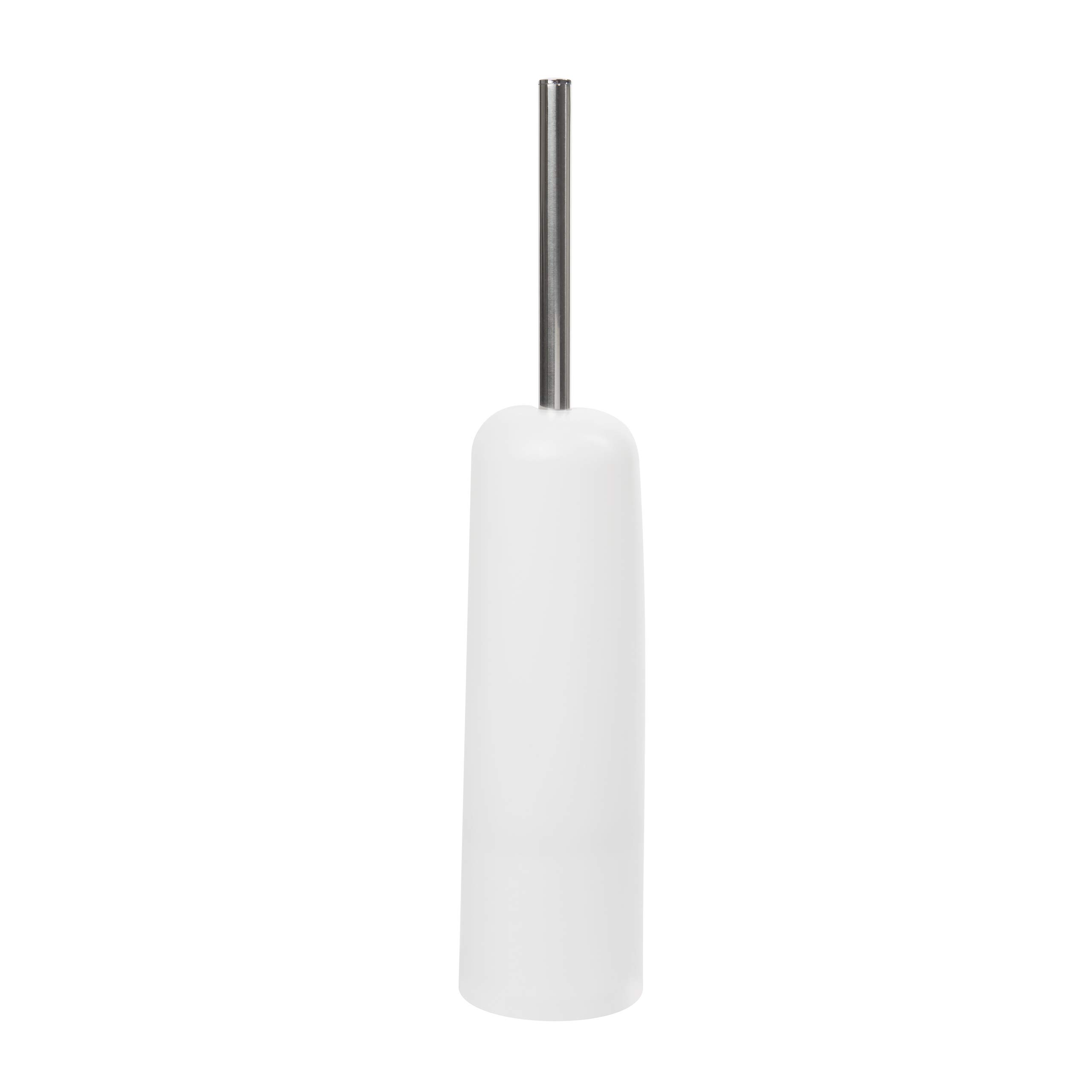 Umbra Touch Toilet Brush with Open Back Hideaway Holder โ Durable, Slim, Plastic & Metal Toilet Bowl Cleaner With Rubber Finish - Soft and Dense Brush Bristles โ Removes All Stubborn Stains, White