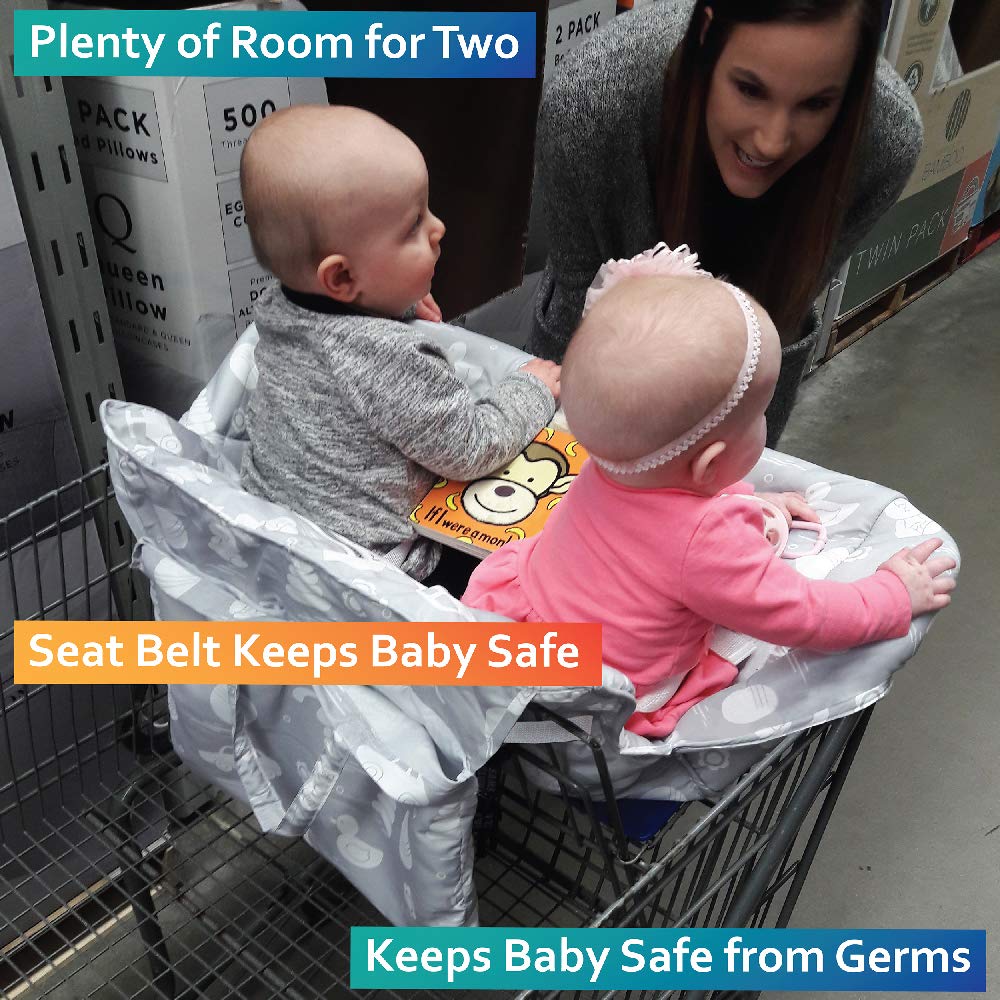 Twins Double Shopping Cart Covers fits Regular and Warehouse Large Child Grocery Basket Seats with Optional 2 or 4 Leg Holes Ditto Kiddo by Oopsababy