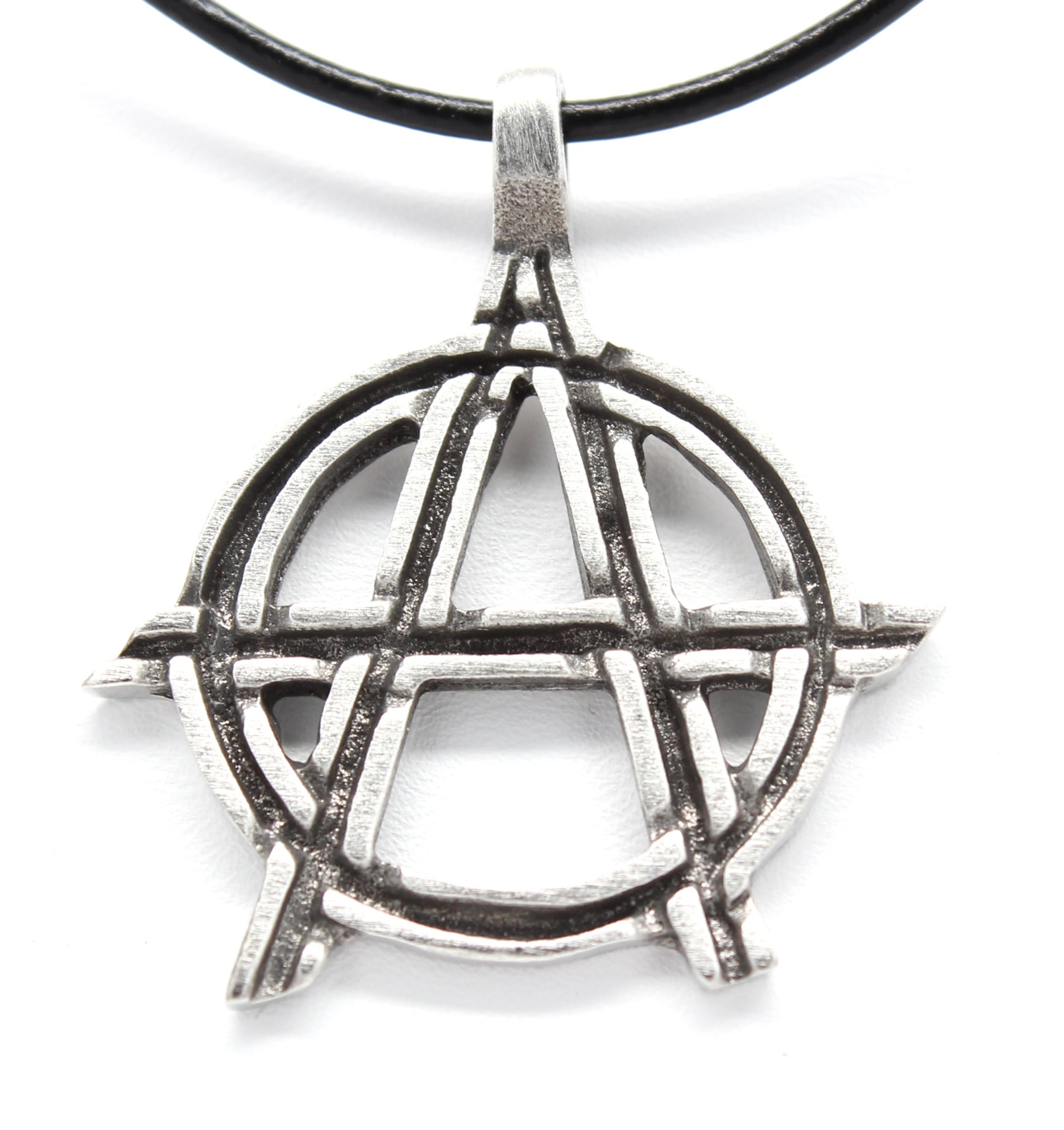 Trilogy Jewelry Pewter Anarchy Symbol Biker Gothic Pendant on Leather Necklace