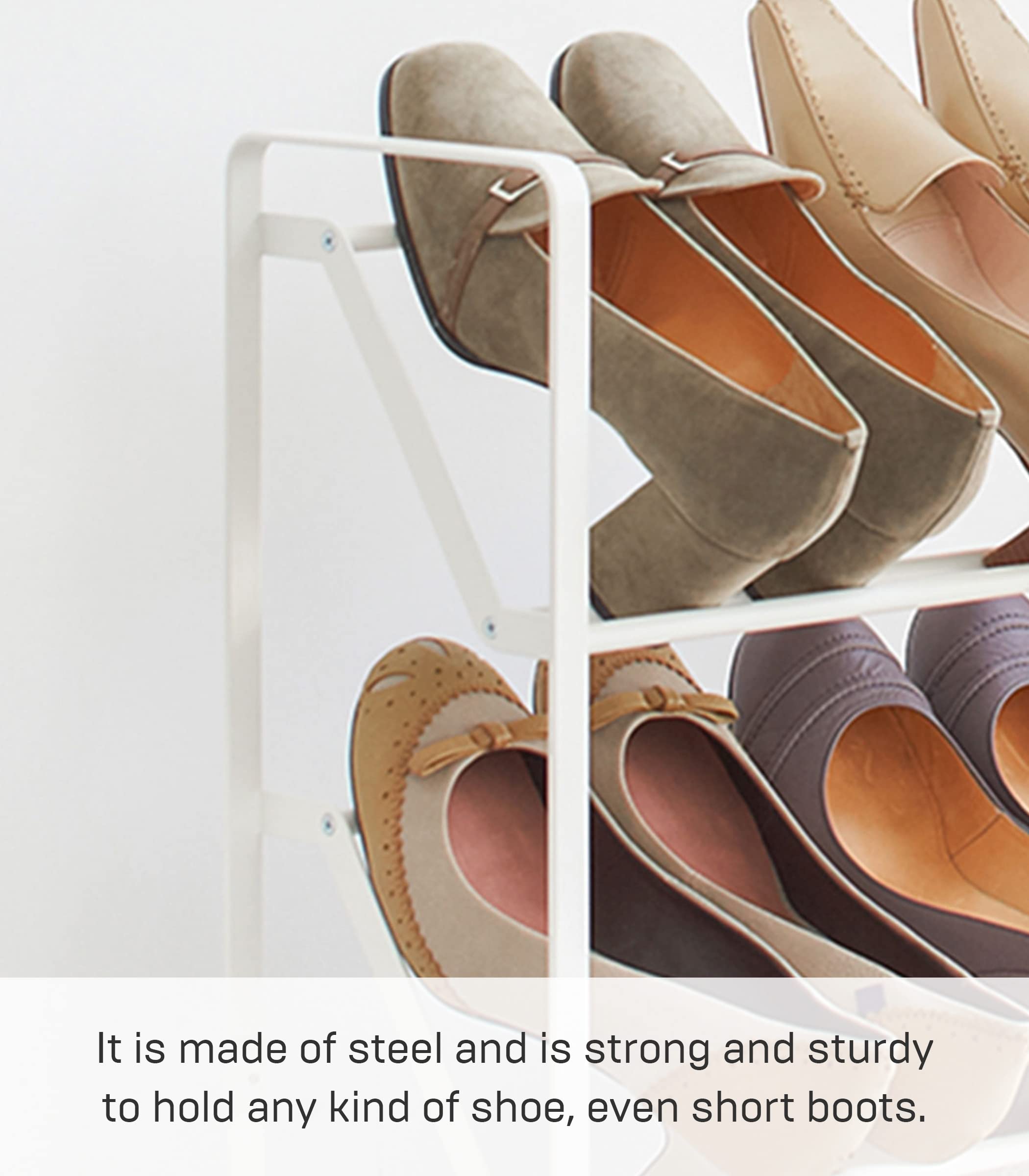Yamazaki Home 4-Tier Slim Metal Shoe Rack, Narrow Shoe Organizer for Entryway Or Hallway Steel One Size White