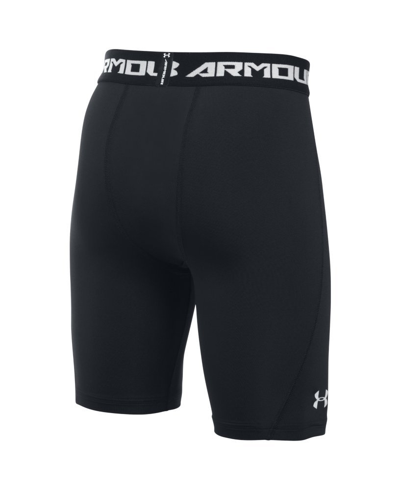 Under Armour Boys' HeatGear Armour Fitted Shorts – Long, Black /White, Youth Small