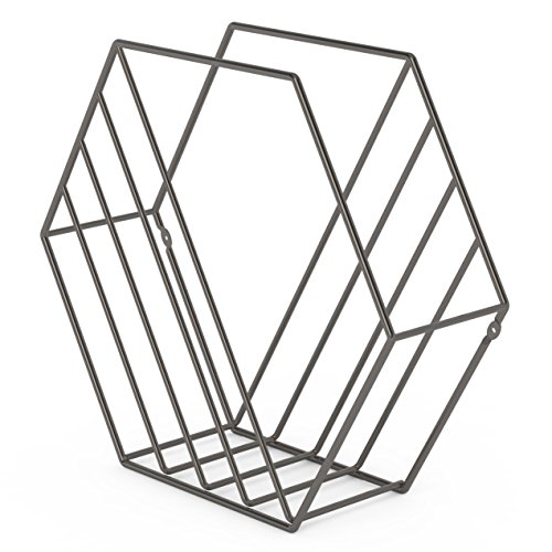 Umbra Zina Magazine Rack & Record Holder, Perfect for Vinyl Record Storage, Stands or Mounts to Wall, Titanium