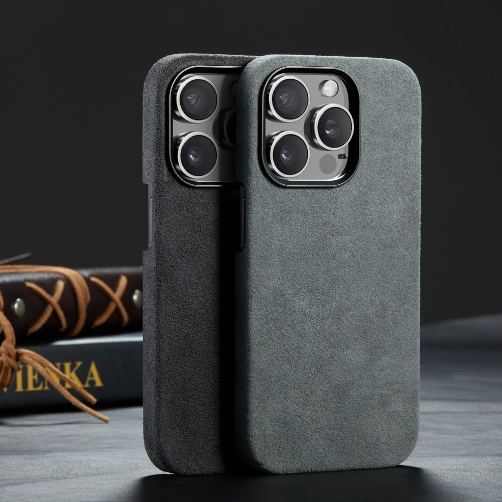 TYXDKJ Alcantara Case for iPhone 15 Pro, Handmade Half-Wrapped Synthetic Suede Cover, Compatible with Magsafe Wireless Charging (Black)