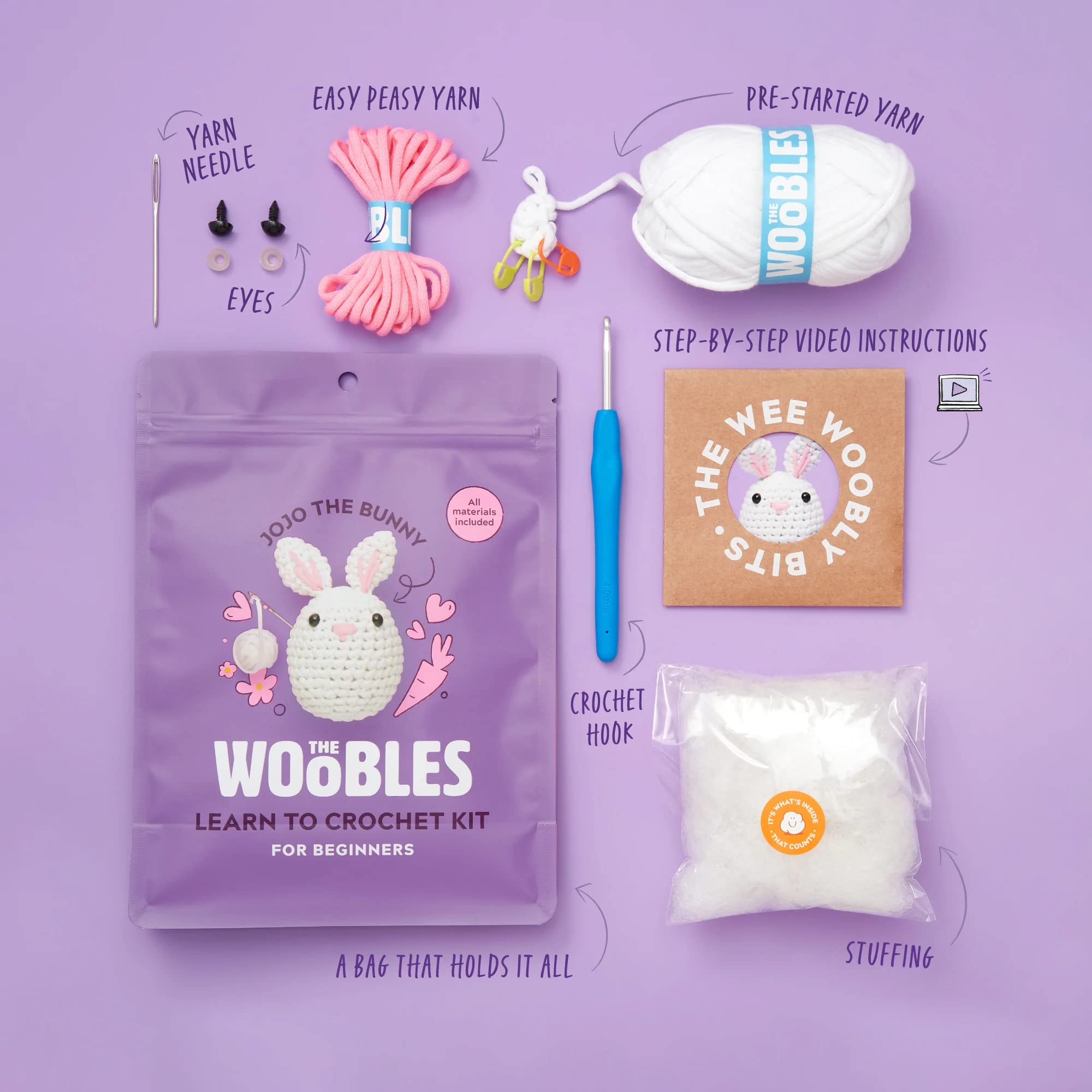 The Woobles Beginners Crochet Kit with Easy Peasy Yarn as seen on Shark Tank - with Step-by-Step Video Tutorials - Andy The Owl