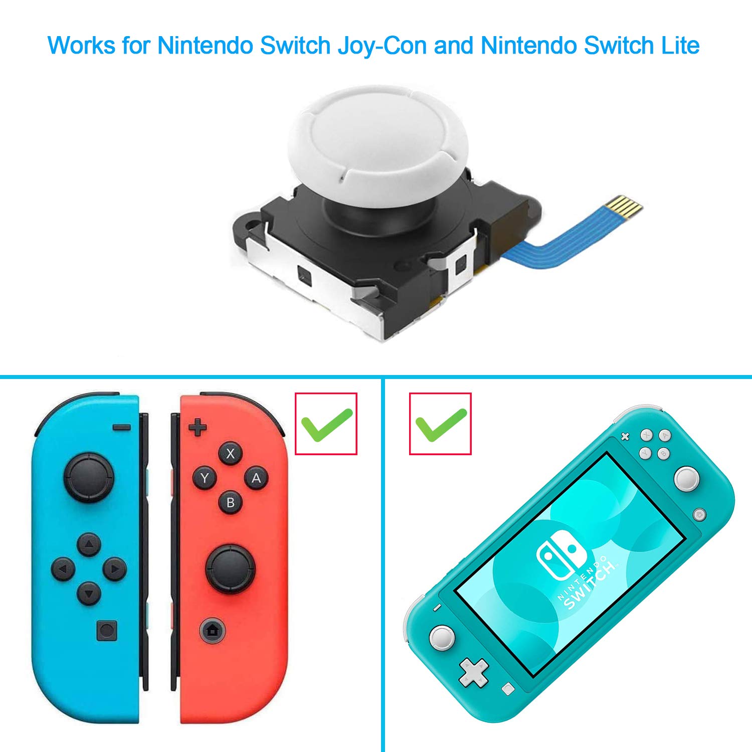 Veanic 2-Pack White Replacement Joystick Analog Thumbstick Part for Switch Lite Joy-Con Controller - with Repair Tool Kit Y00, +1.5 Cross Screwdriver, Pry Tools, 4 Caps