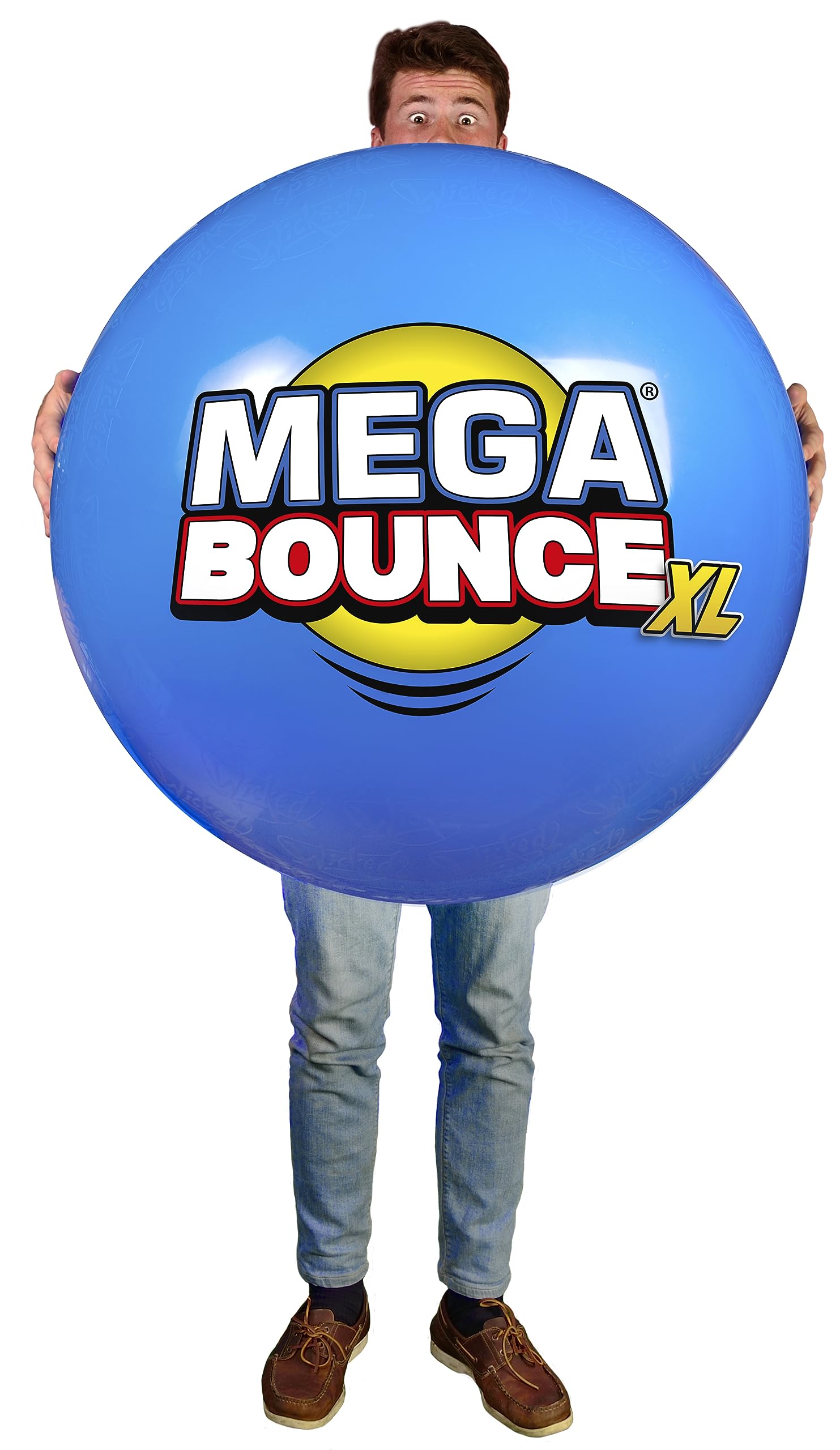 Wicked Mega Bounce XL - The World's Bounciest Inflatable Ball! Extra Large Bounce Ball for All Terrain Bounceability! Super Grip Graphics Outdoor Exercise Ball to Catch Easily. Blue or Red