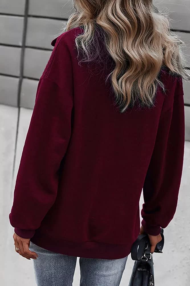 Veatzaer Womens Long Sleeve Zipper V Neck Quilted Pattern Pocket Sweatshirt Casual Ladies Pullovers Shirts Tops Wine Red