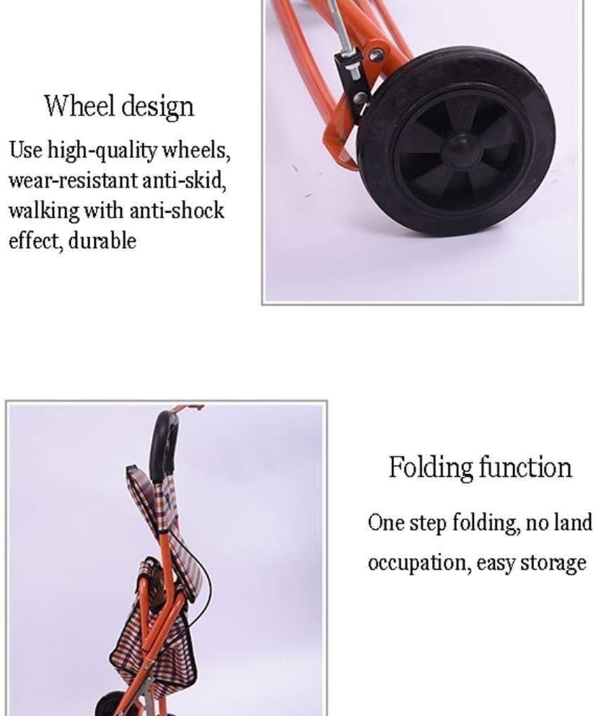 XDMINGY Folding Shopping Cart, Shopping Cart 4 Wheels Walking Rollator Folding Mobility Walking Aid, Height Adjustable Seat Elderly Walker Grocery Utility Carts, 89*40cm