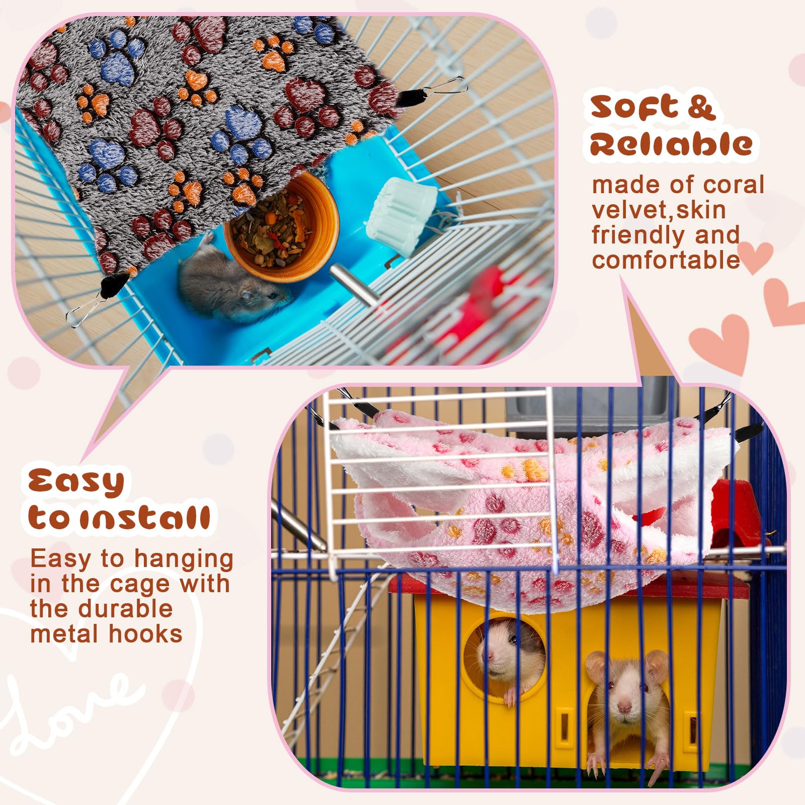 Windyun 6 Pcs Ferret Rat Hammock for Cage Small Animal Hanging Hammock Double Layer Guinea Pig Hammock Rat Bunk Bed Soft Plush Ferret Cage Accessories for Hamster Sugar Glider Guinea Pig Play Sleep