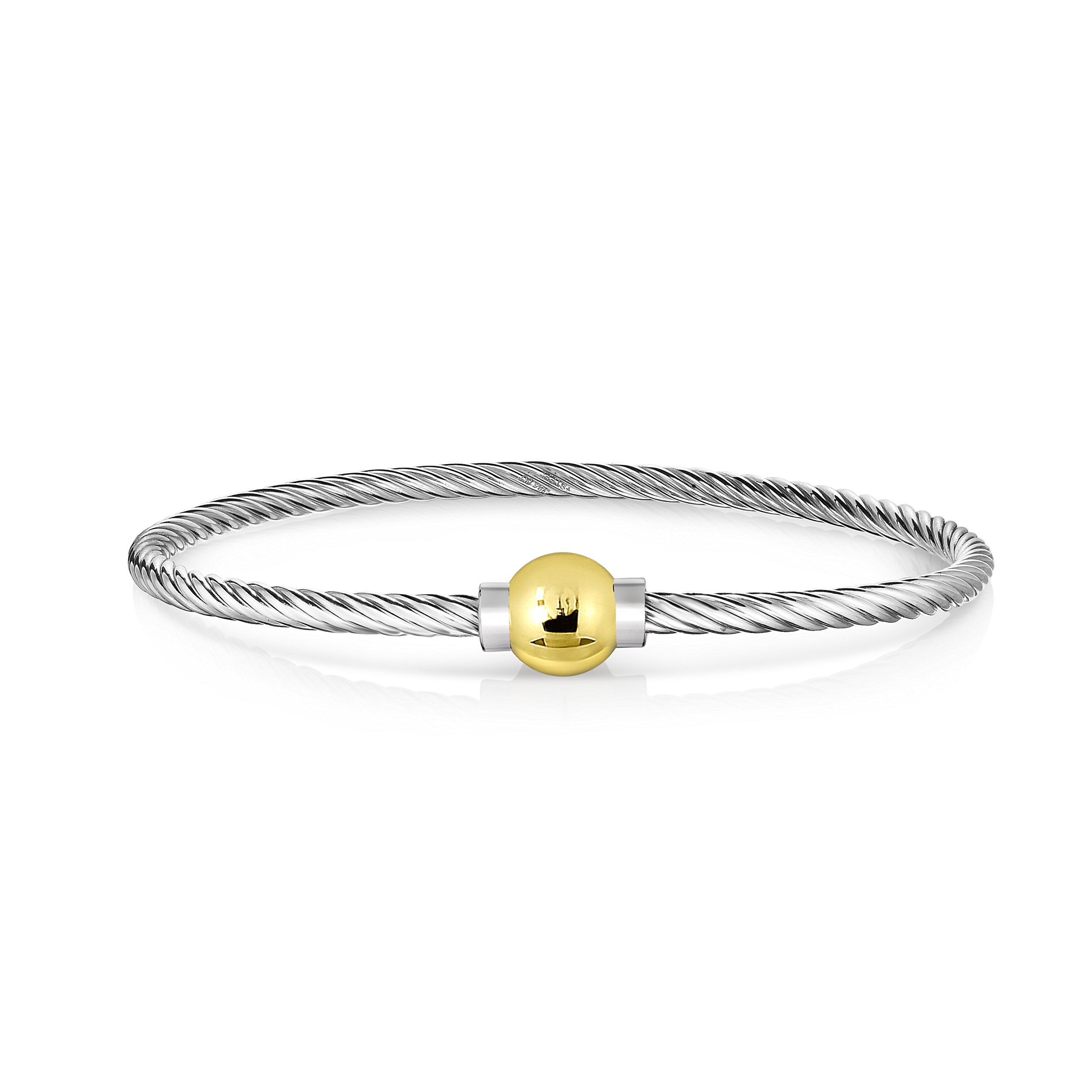 Unique Royal Jewelry 925 Sterling Silver and 14K solid Gold Ball Screw Twisted Bangle Bracelet. (8)