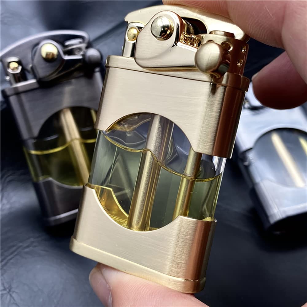 Vintage Lighter,Creative Transparent Bottle Design,Kerosene Lighter,Lighter Unique Birthday Gifts for Men Dad Husband (Black,Medium)