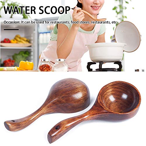 ZAINEE Shower Cup, Bathroom Multipurpose Portable Long Handle Thickened Cooking Spoon Solid Wood Water Scoop Restaurant Wash Rice Kitchen Utensil