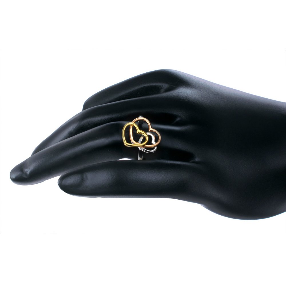 VIR JEWELS Fashion Heart Ring 3 Hearts Trio Color Pink and Rose Gold Plated Sterling Silver Size 9