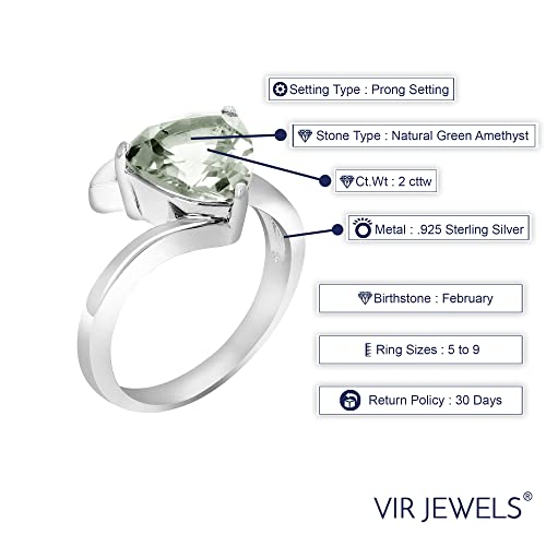 Vir Jewels 2 cttw Green Amethyst Ring .925 Sterling Silver with Rhodium Trillion Cut 10 MM Size 6