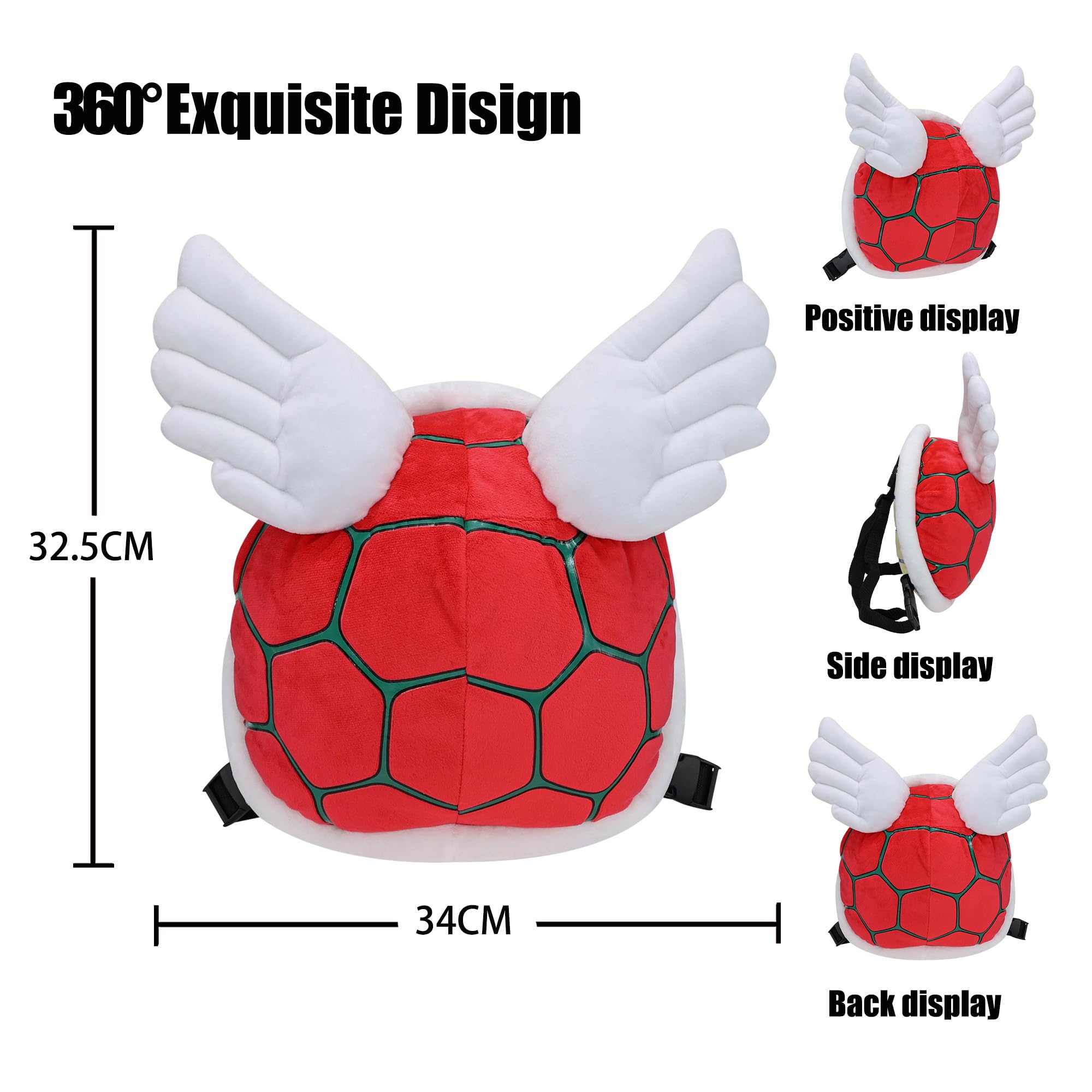 ZYPHYR Red Bowser Backpack with White Wings Super Koopa Paratroopa Bag Turtle Shell Daypack Cosplay Costume Accessory Prop Soft Stuffed Cartoon Toys