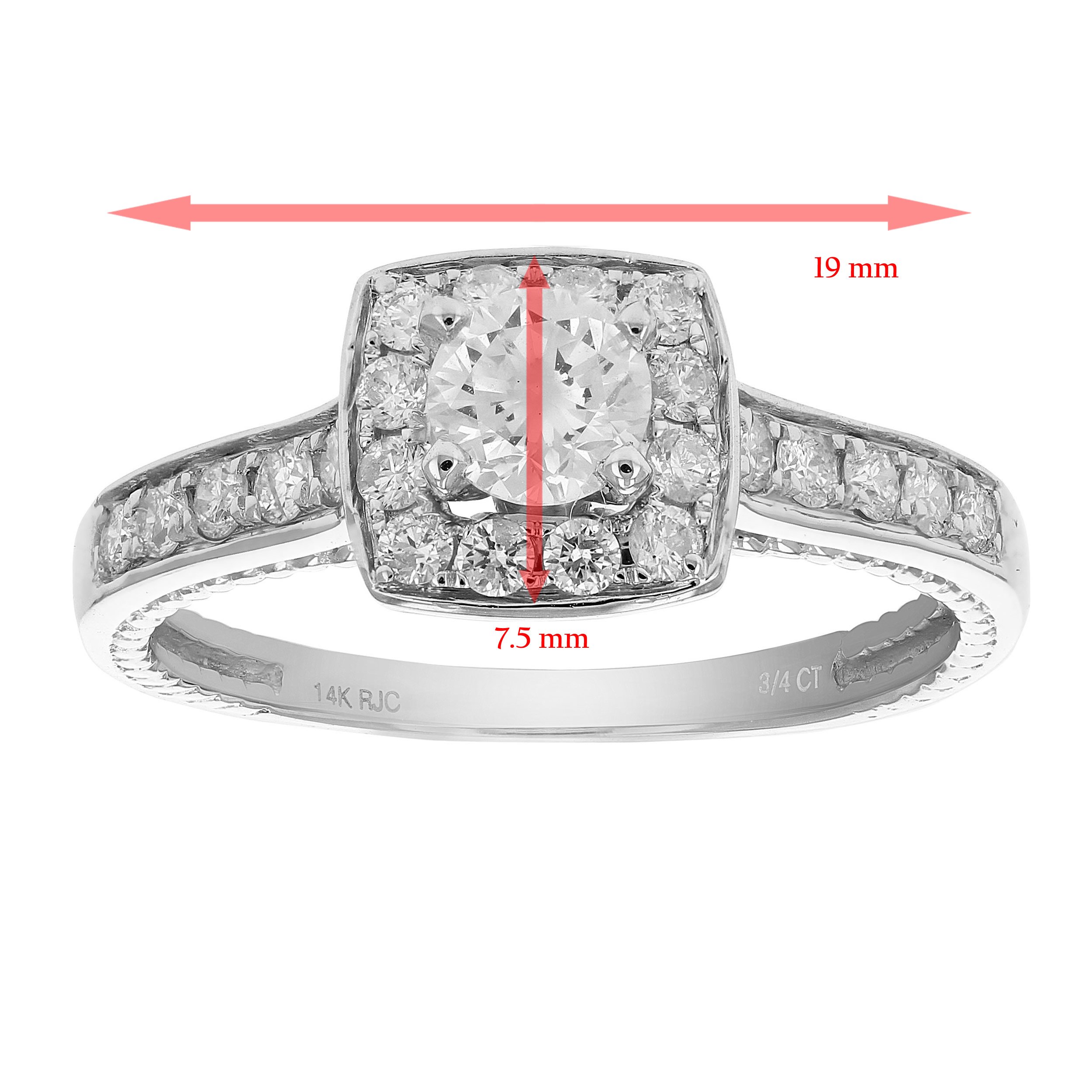 Vir Jewels 3/4 cttw Diamond Milgrain Wedding Engagement Ring Cushion 14K White Gold Bridal Size 7