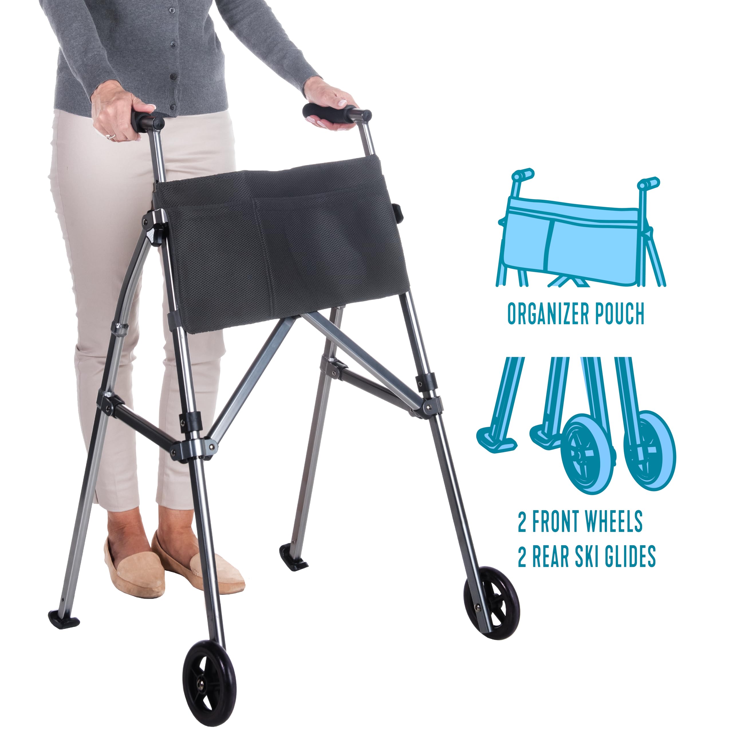 Stander EZ Fold-N-Go Walker Lite, Lightweight Folding Walker for Adults, Seniors, and Elderly, Collapsible Travel Walker with Rubber Feet and Pouch, Compact Standard Walker, Black Walnut