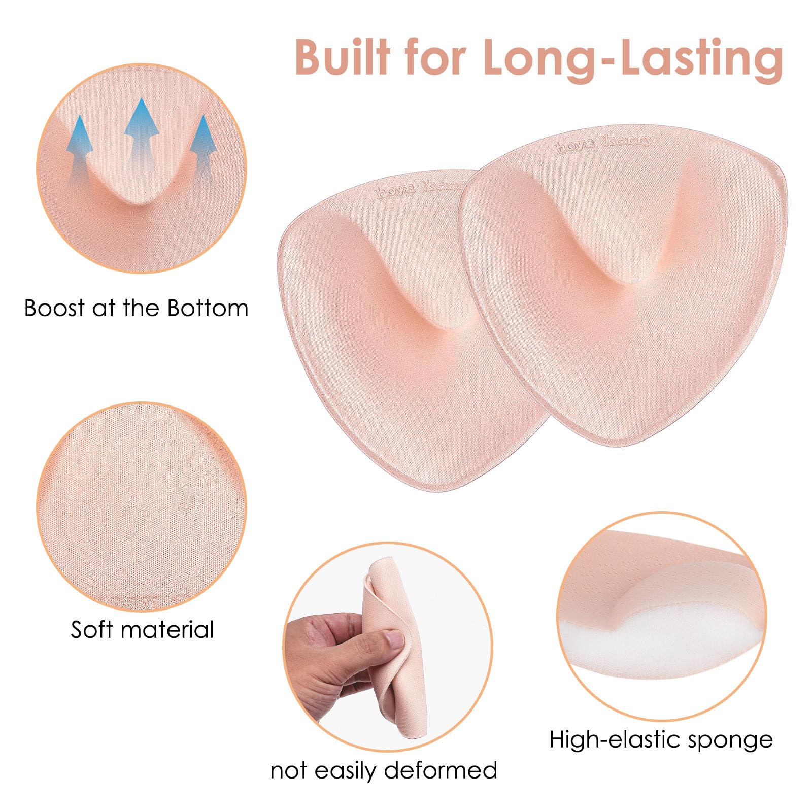 WLLHYF Bra Pad Inserts 2 Pairs Breathable Sewn Triangle Padded Skin Color Removable Breast Padding Soft Breast Padding for Women Girls Bra Any Cup Cover