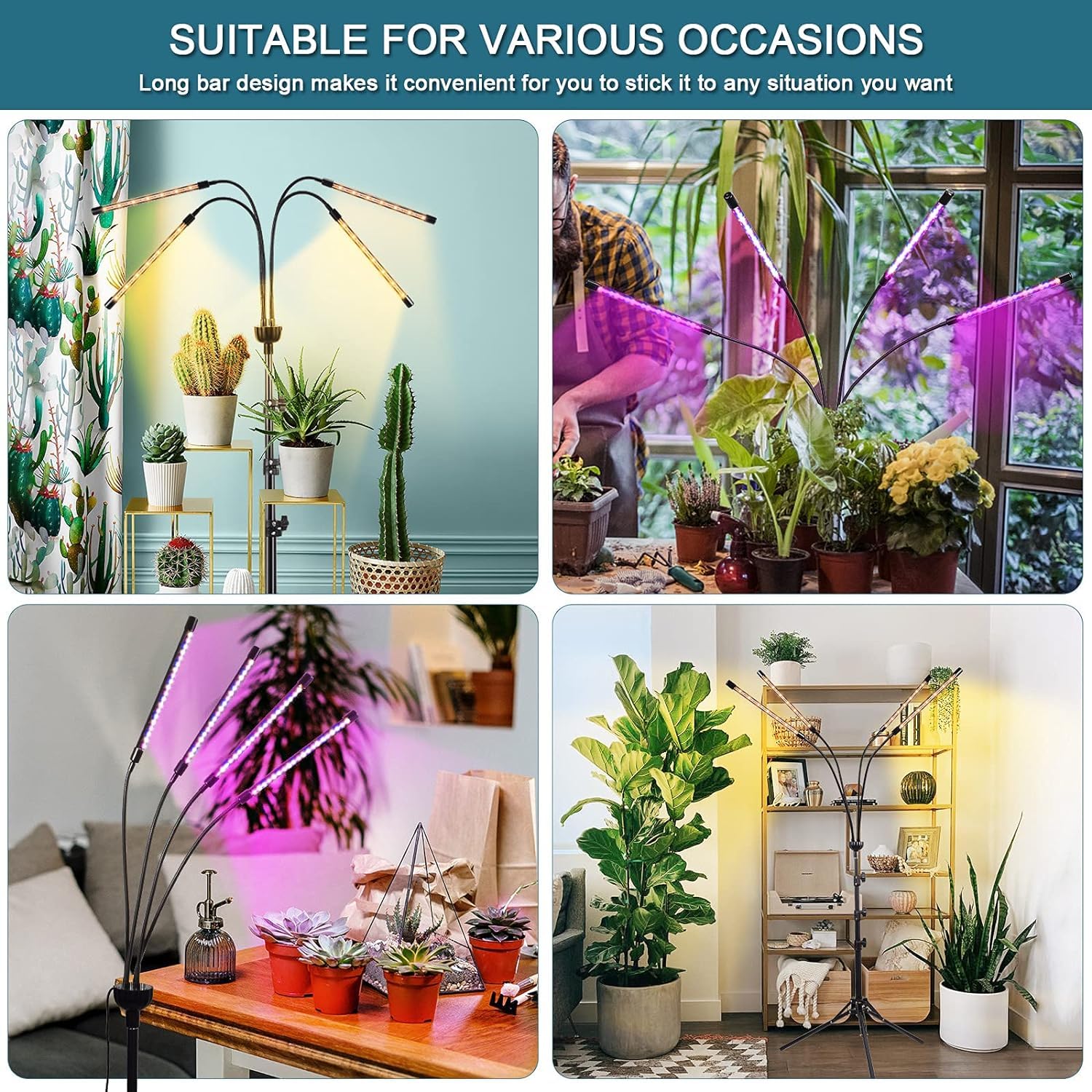 zyzykeji LED Grow Lights for Indoor Plants with 15-60 inches Adjustable Tripod Stand Plant Light with 4/8/12H Timer with Remote Control