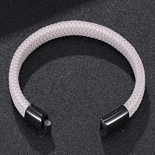 Xiausyang Simple style braided leather bracelet stainless steel inverted magnet buckle bracelet (Grey, 8)