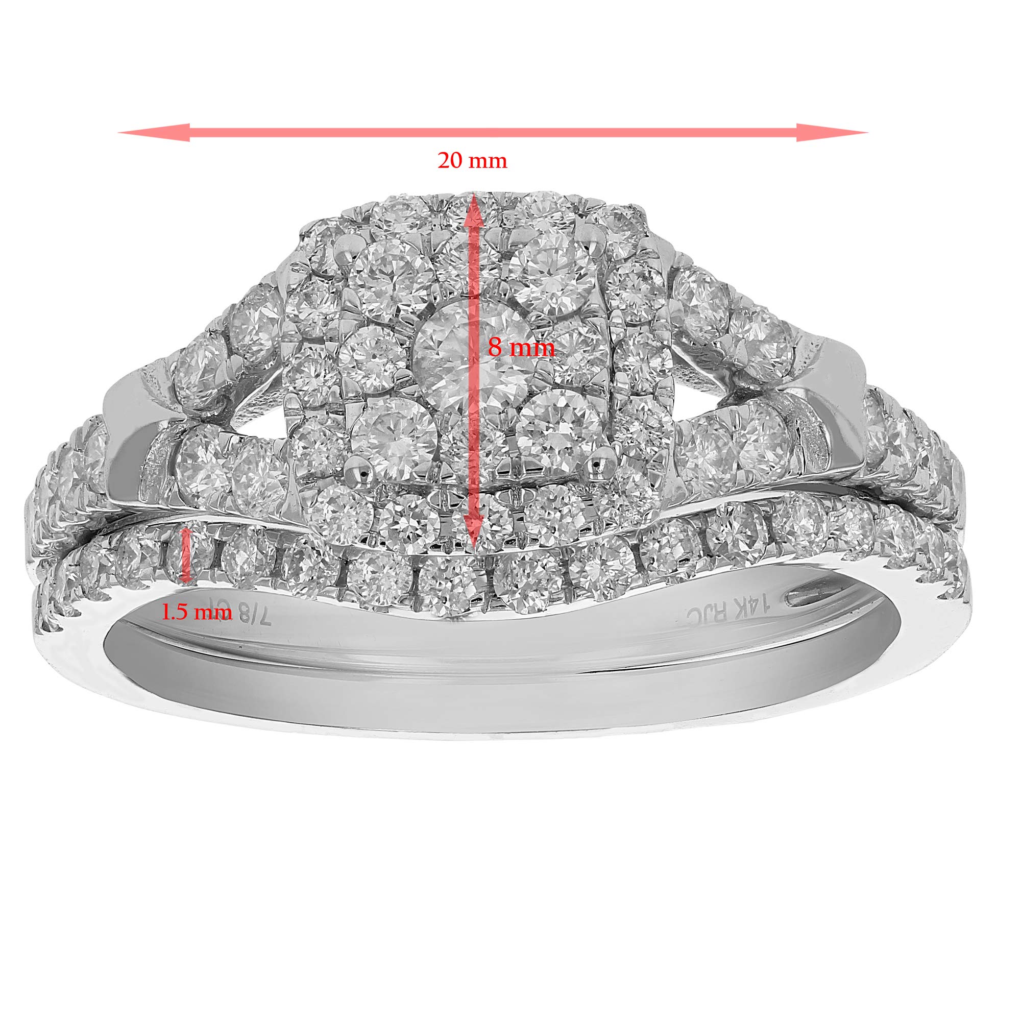 Vir Jewels 7/8 cttw Diamond Prong Set Wedding Engagement Ring Set 14K White Gold Bridal Size 6