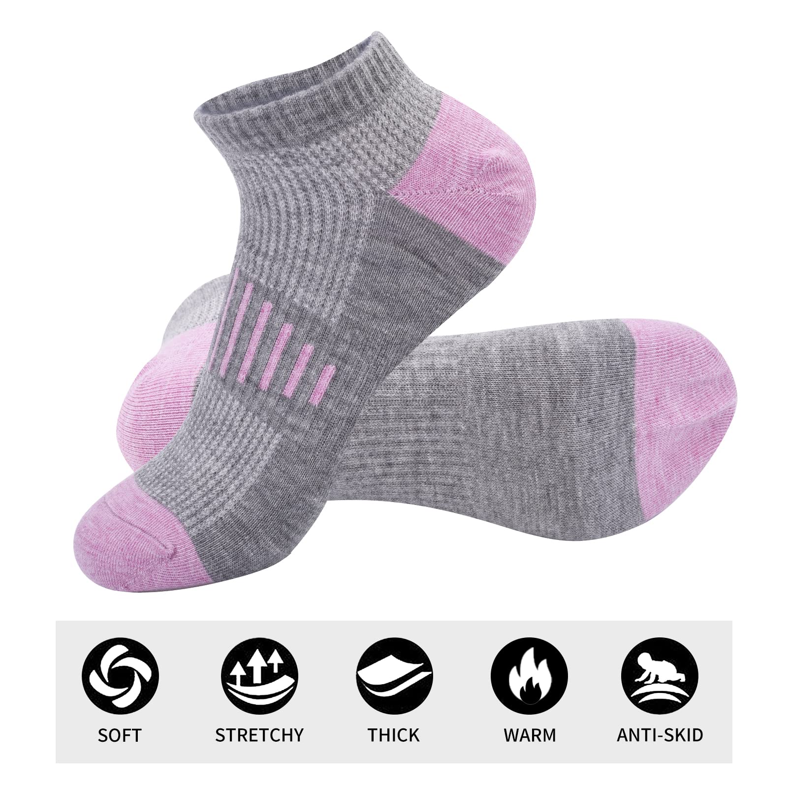 WUKAKA Socks for Womens Ankle Running Socks (6 Pairs) Workout Sports Socks & Women Ankle Short Socks with Cushioned Sole