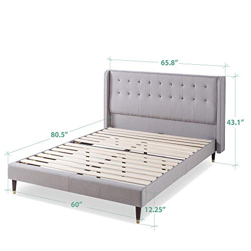 ZINUS Benton Upholstered Platform Bed Frame with Wingback Headboard / Mattress Foundation / No Box Spring Needed / Wood Slat Support / Tufted Headboard, Queen
