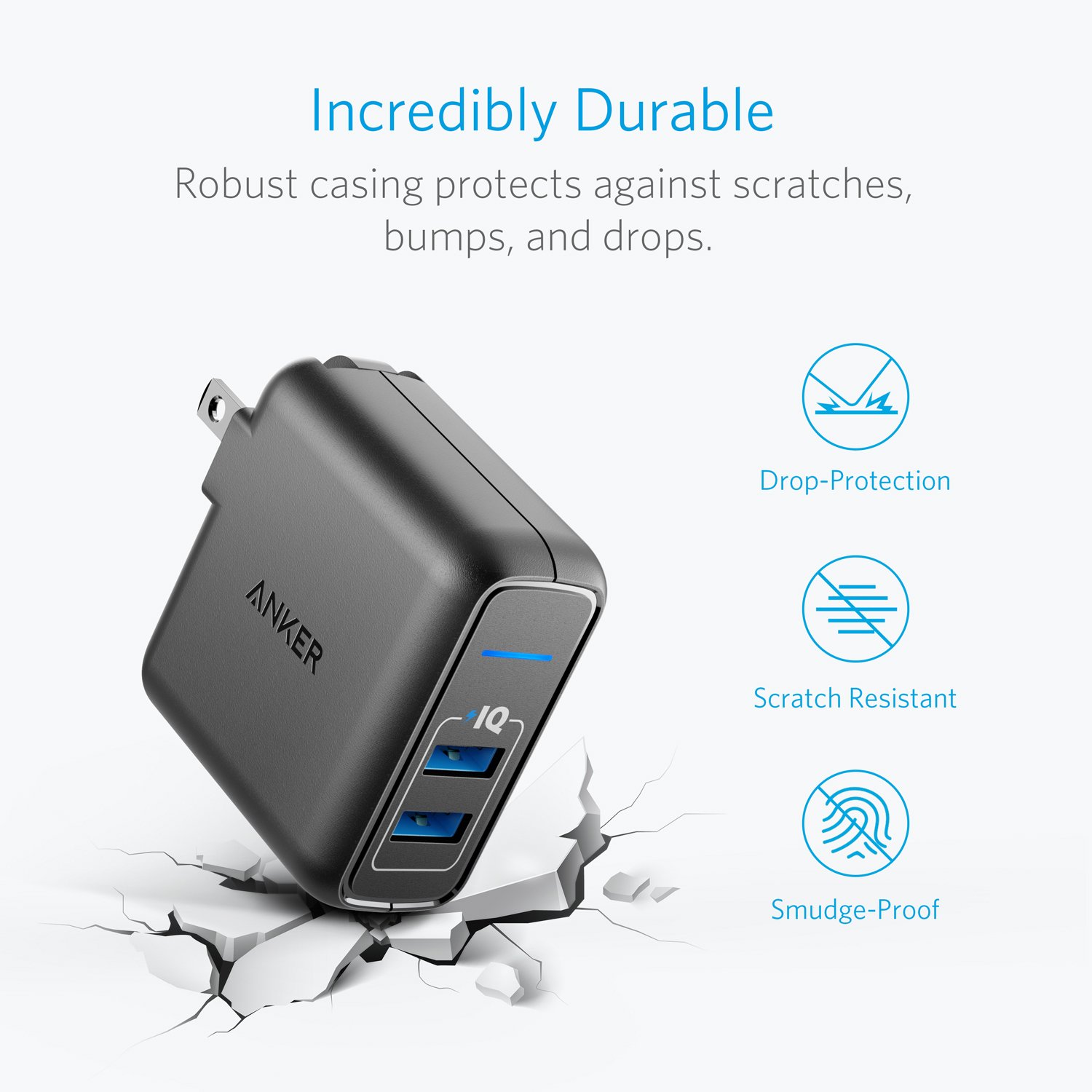 USB Charger, Anker Elite Dual Port 24W Wall Charger, PowerPort 2 with PowerIQ and Foldable Plug, for iPhone 11/Xs/XS Max/XR/X/8/7/6/Plus, iPad Pro/Air 2/Mini 3/Mini 4, Samsung S4/S5, and More