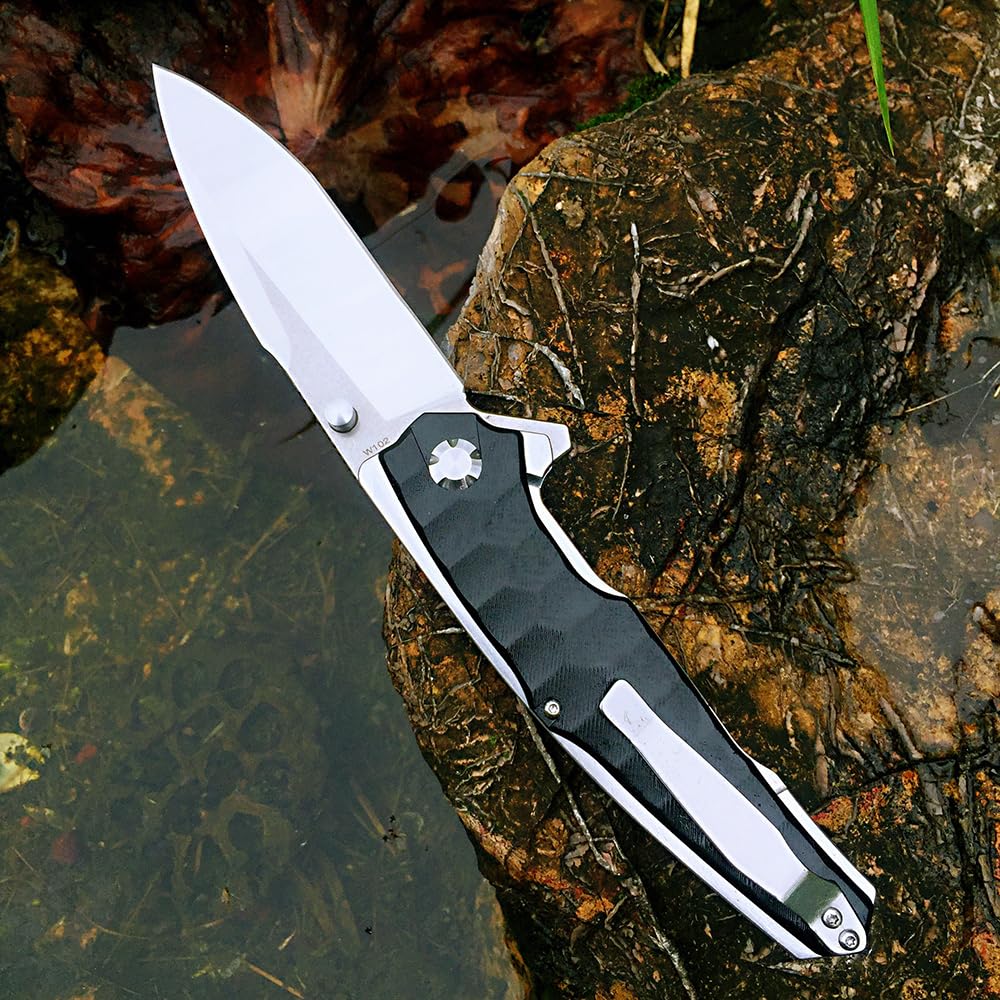 WATCHMAN W102 9.06 inches Tactical Knives Hunting Camping D2 Strong Folding Knife (Black)