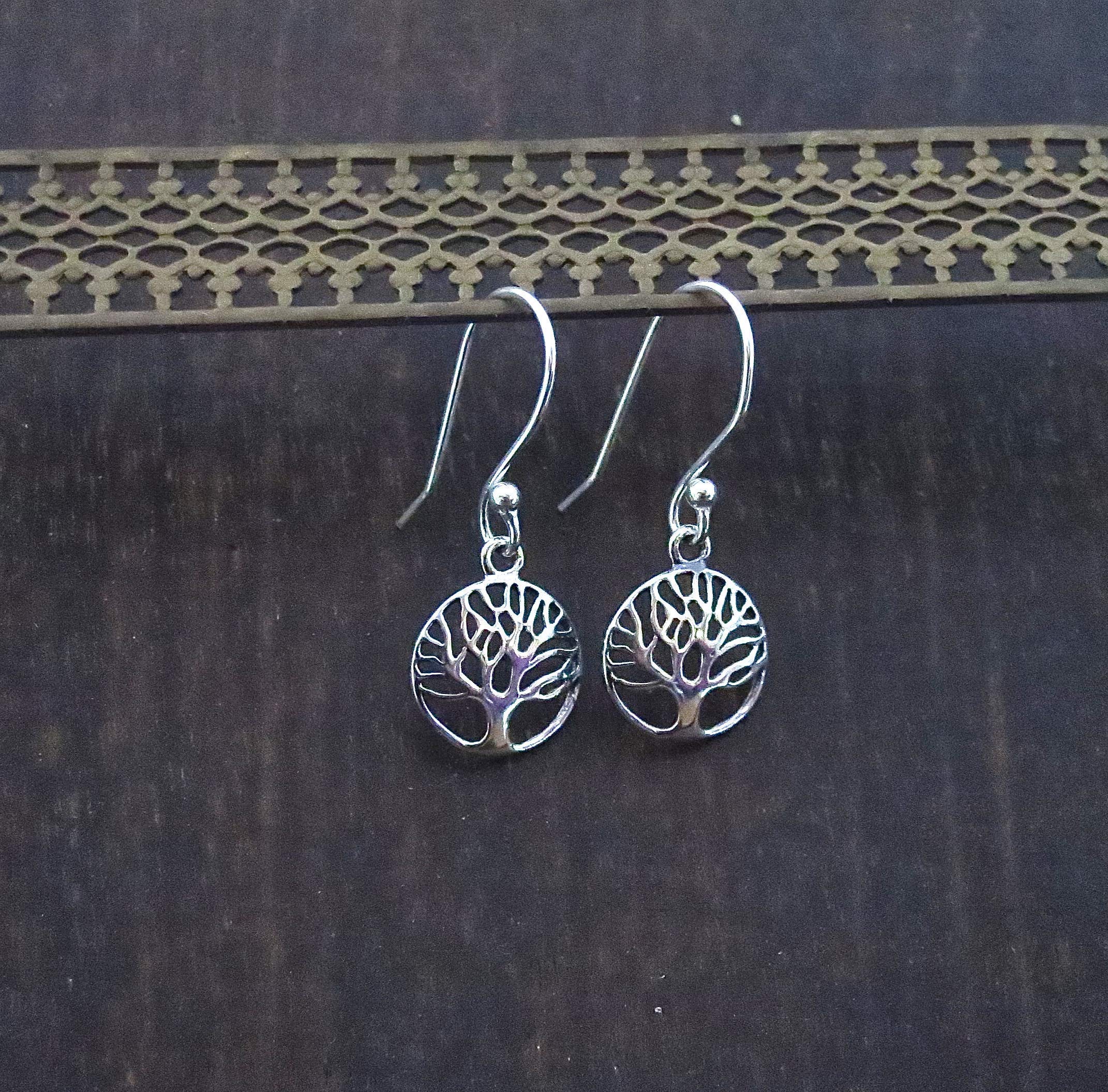Tree of Life Earrings for women, Sterling Silver 925 dangle earrings, Tree earrings, Boho earrings, Round dangle earrings, Small silver earrings, Everyday earrings, Drop earrings, Minimalist earrings