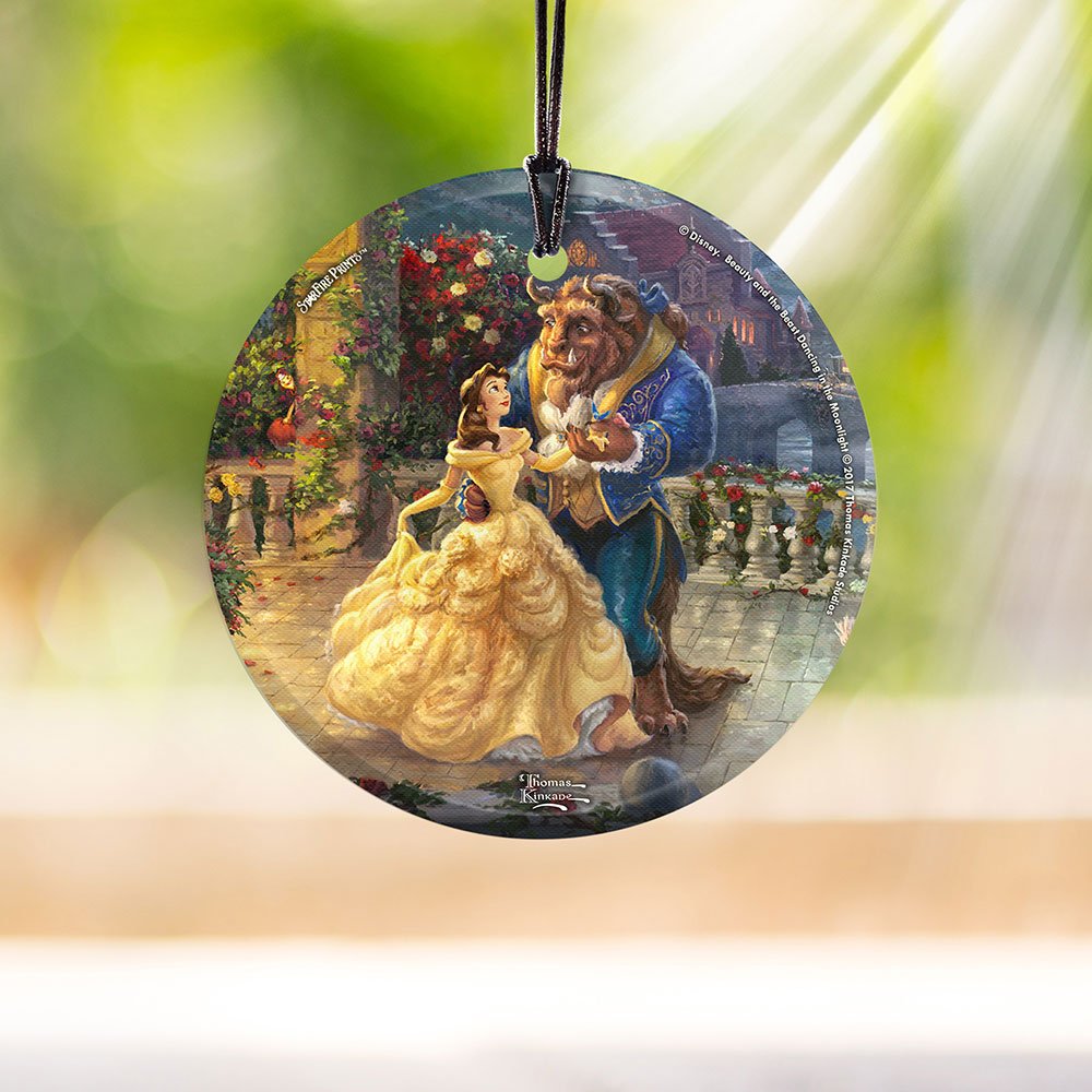 Trend Setters Thomas Kinkade Disney Dancing in The Moonlight Beauty and The Beast 3.5β Starfire Prints Hanging Glass Print Accessory